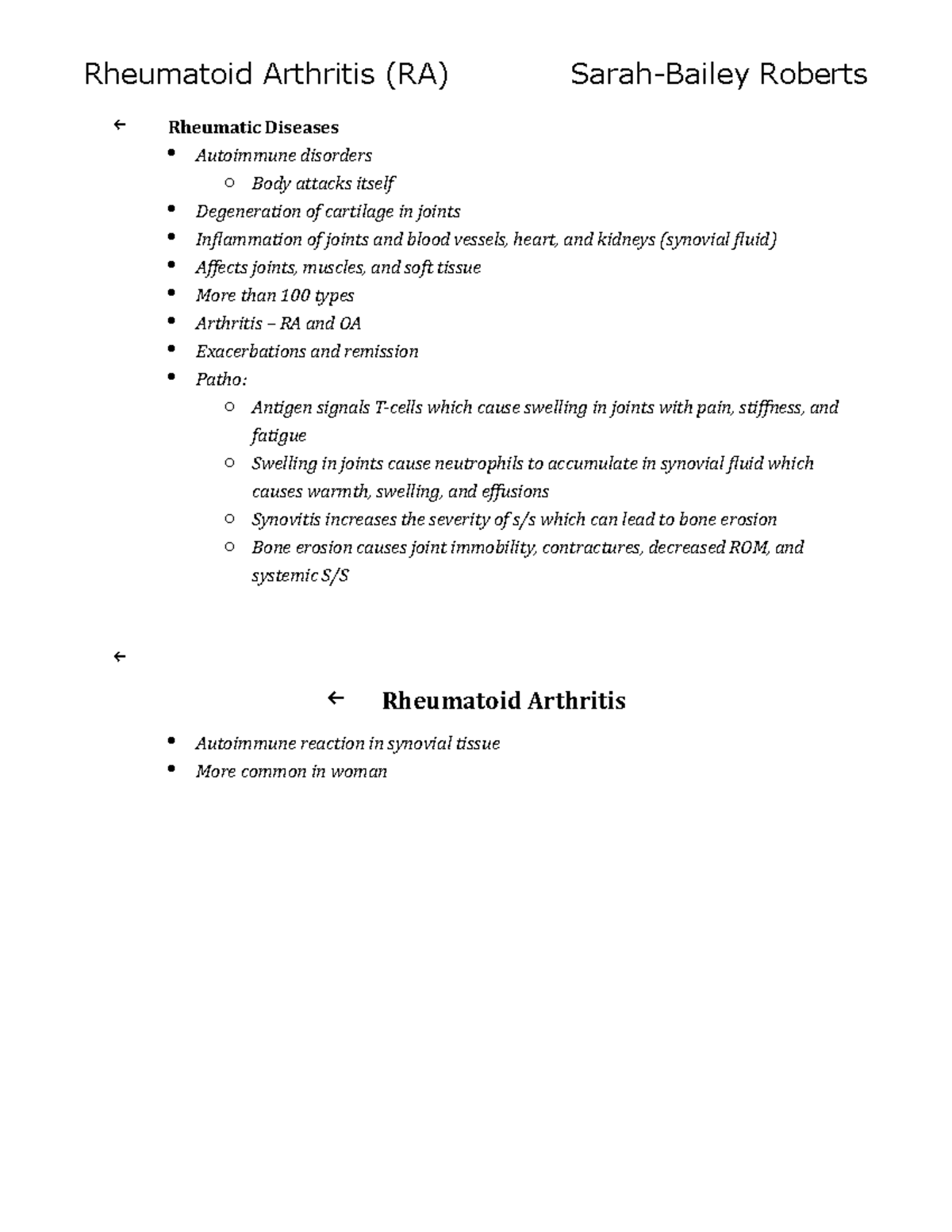 Rheumatic Notes - Rheumatoid Arthritis (RA) ← Sarah-Bailey Roberts ...