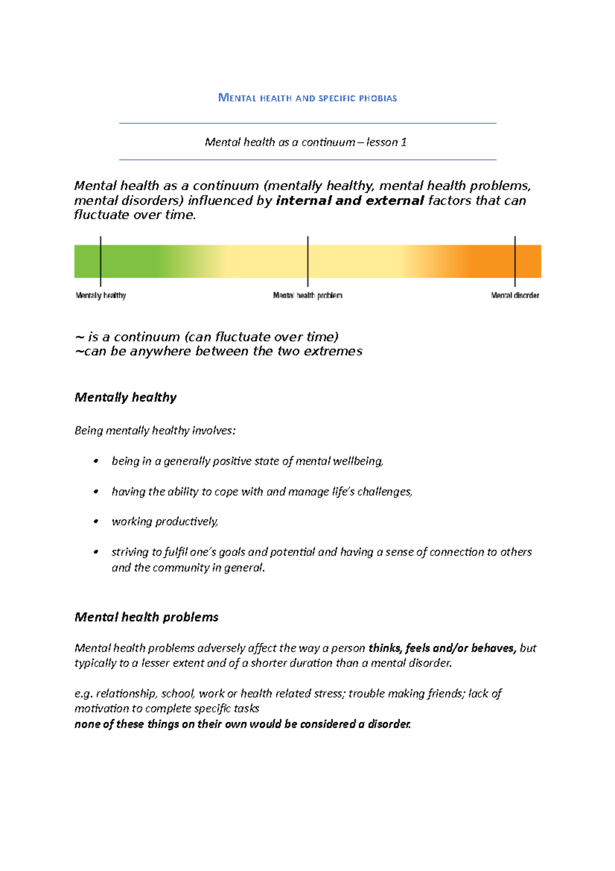 Mental health and specific phobias - MENTAL HEALTH AND SPECIFIC PHOBIAS ...