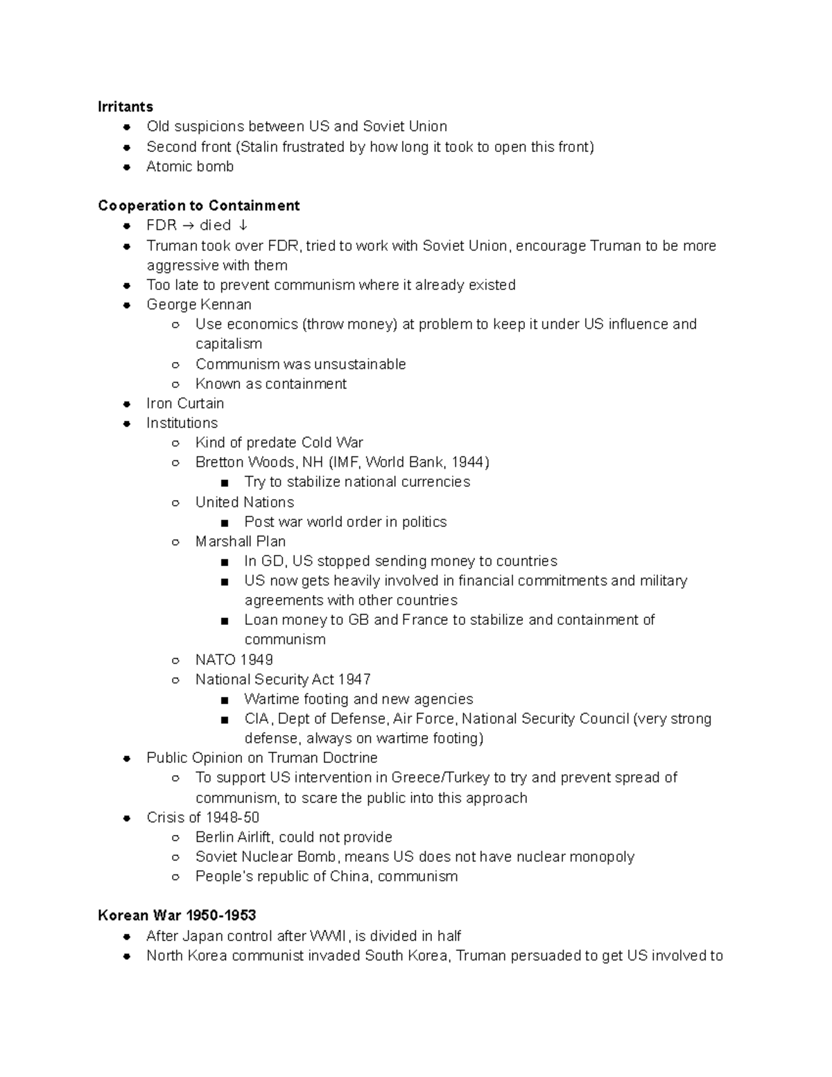 Week 10 - The United States and the Cold War, 1945-1953 - Irritants Old ...