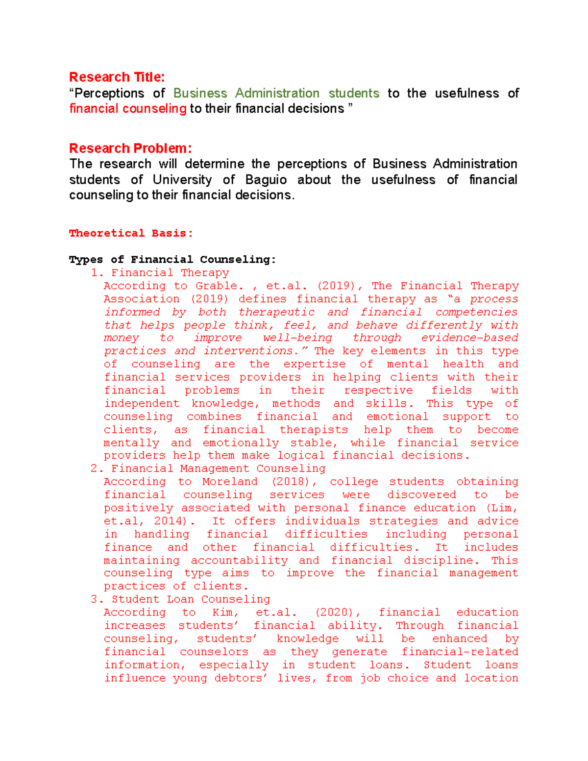 Research edited - notes - Research Title: “Perceptions of Business ...