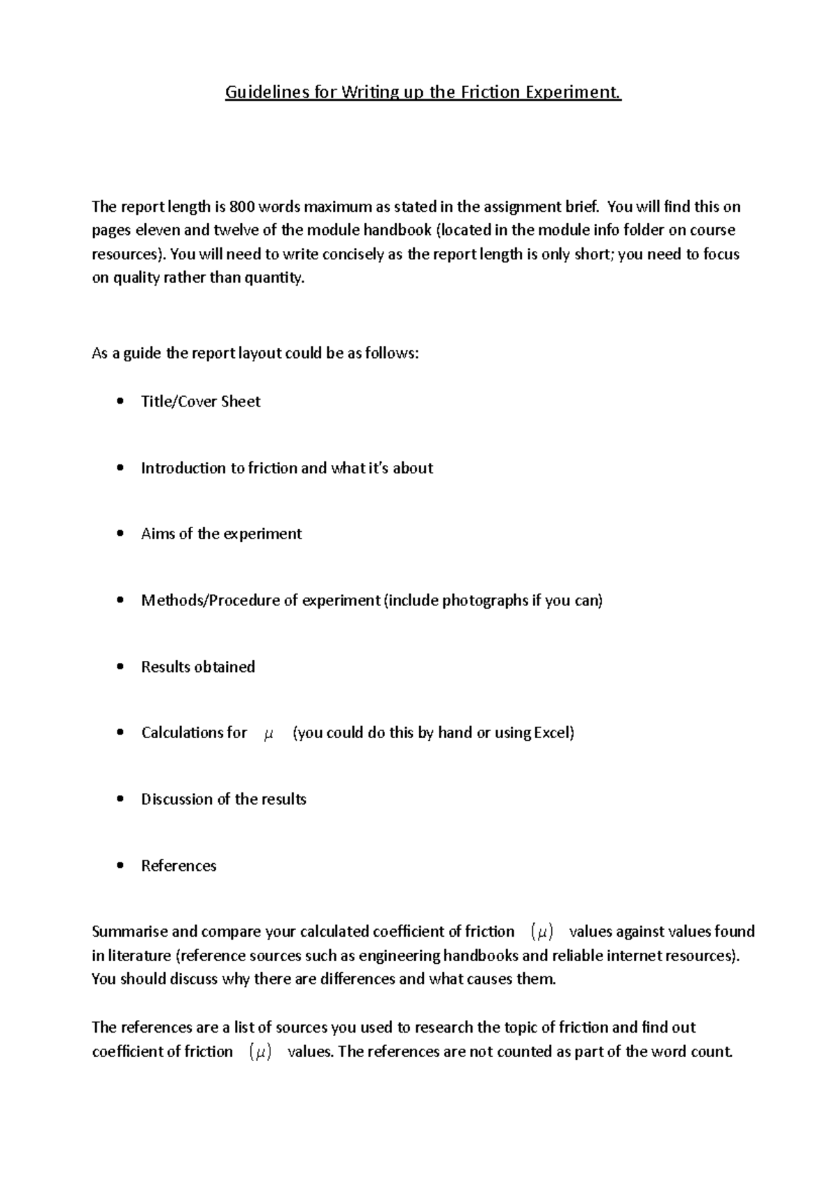 Writing Guidelines - Friction Experiment - Guidelines for Writing up ...