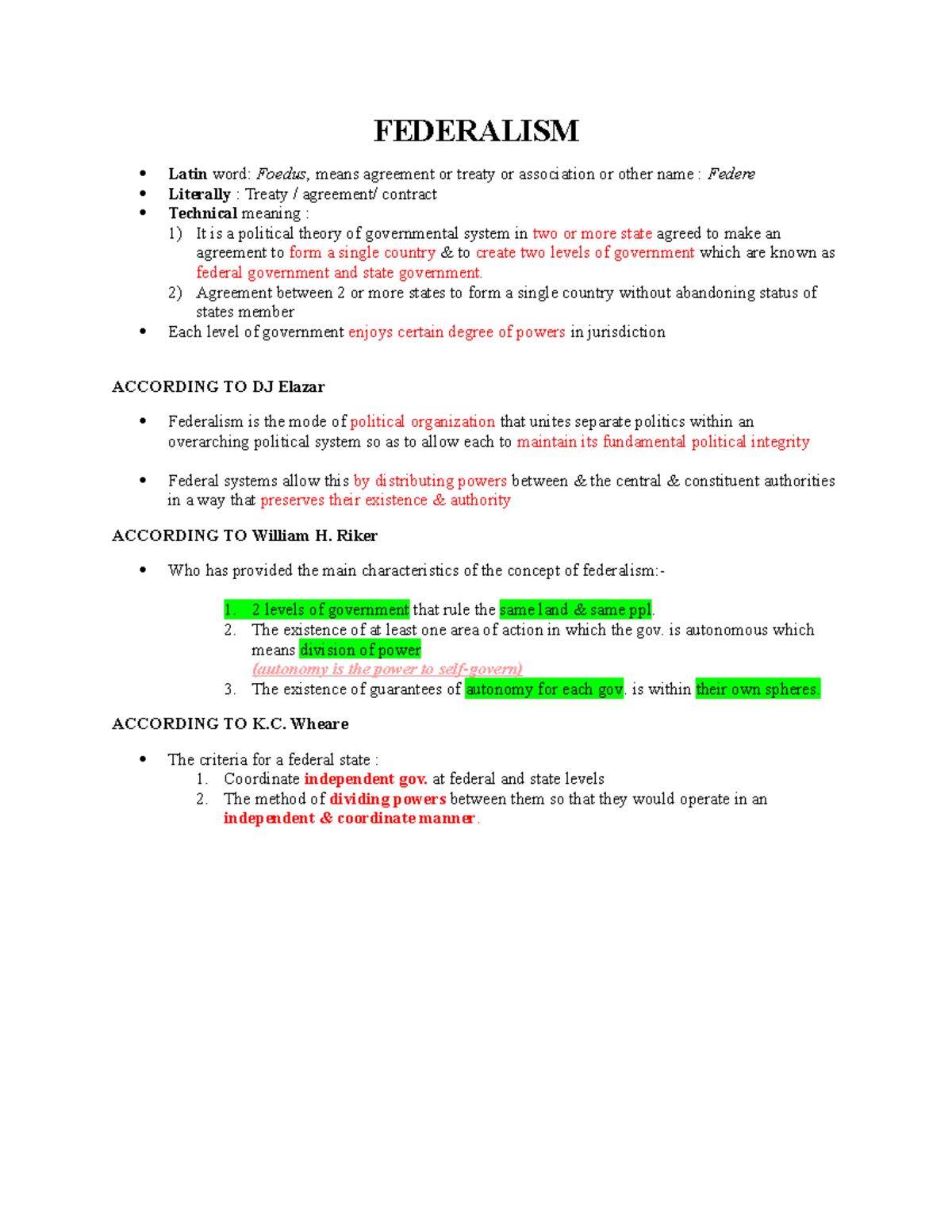 notes on the topic of federalism - FEDERALISM Latin word: Foedus ...