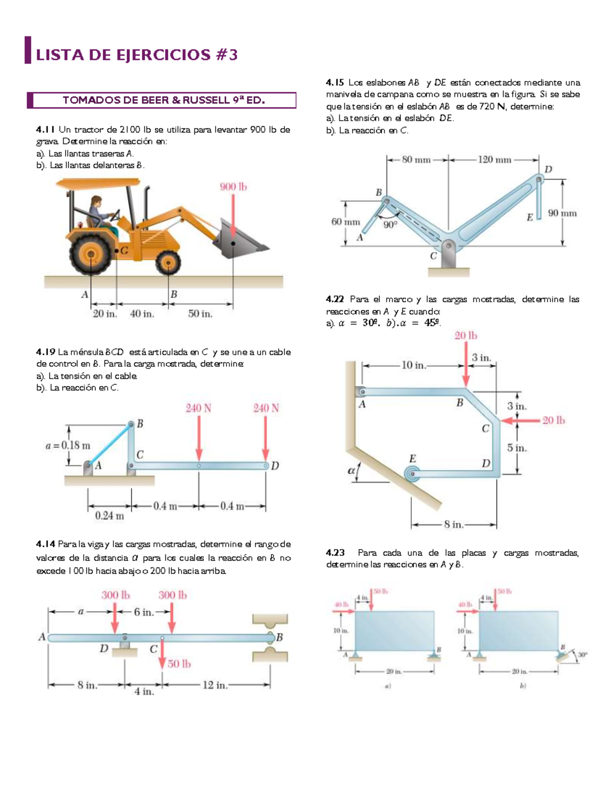 272441382 Lista de Ejercicios 3 - LISTA DE EJERCICIOS TOMADOS DE BEER & RUSSELL 9ª ED. 4 Un ...
