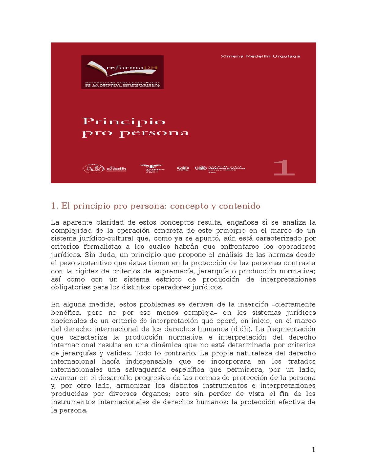 Principio PRO Persona - 1. El principio pro persona: concepto y ...
