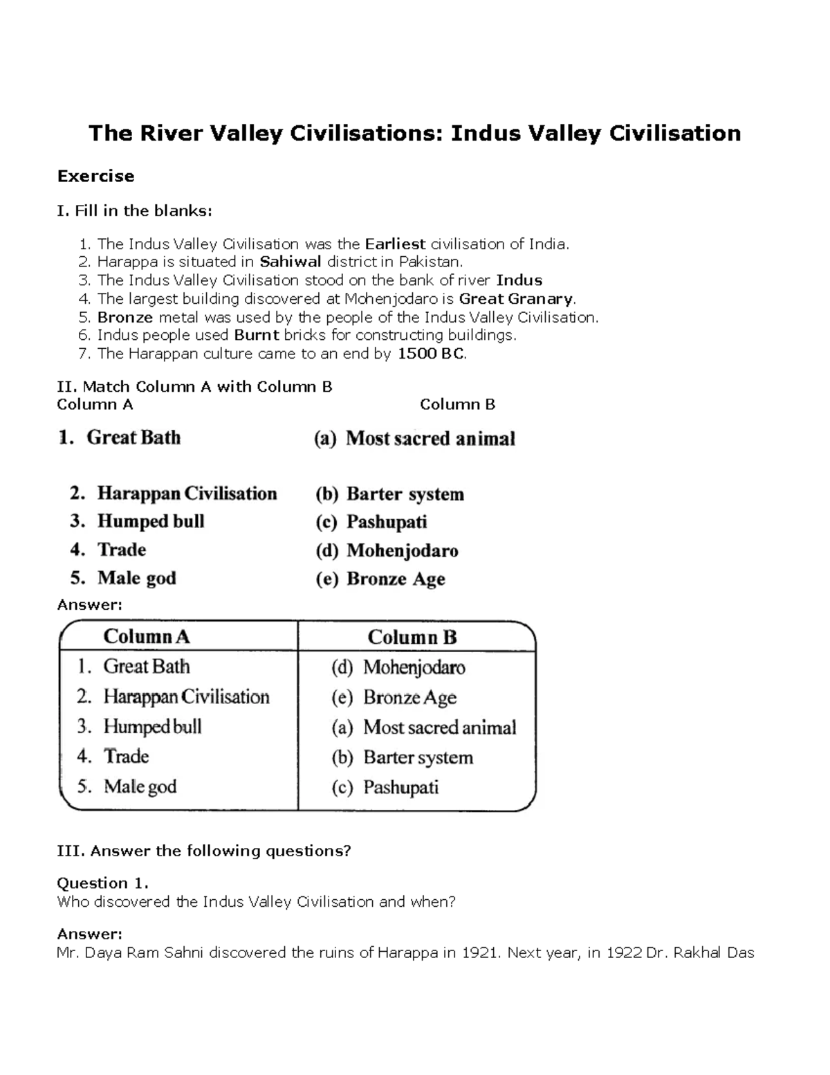 The River Valley Civilisations Indus Valley Civilisation ...