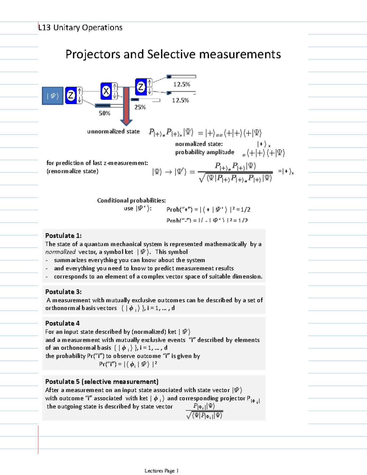 Lecture 13 - Unitary Operations and Bomb Detection - Projectors and ...