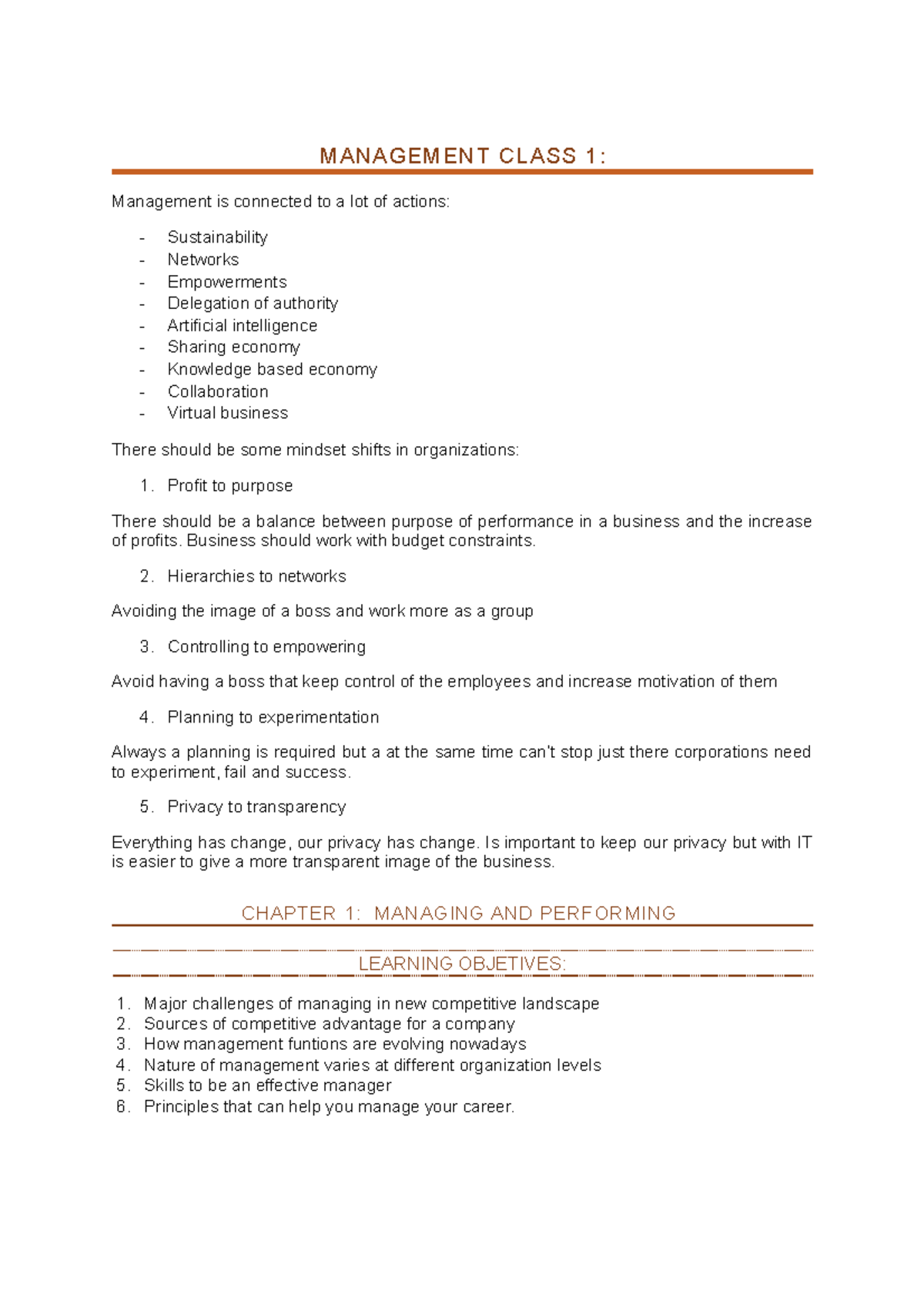 MNC 1 - chapter 1 management - MANAGEMENT CLASS 1: Management is ...