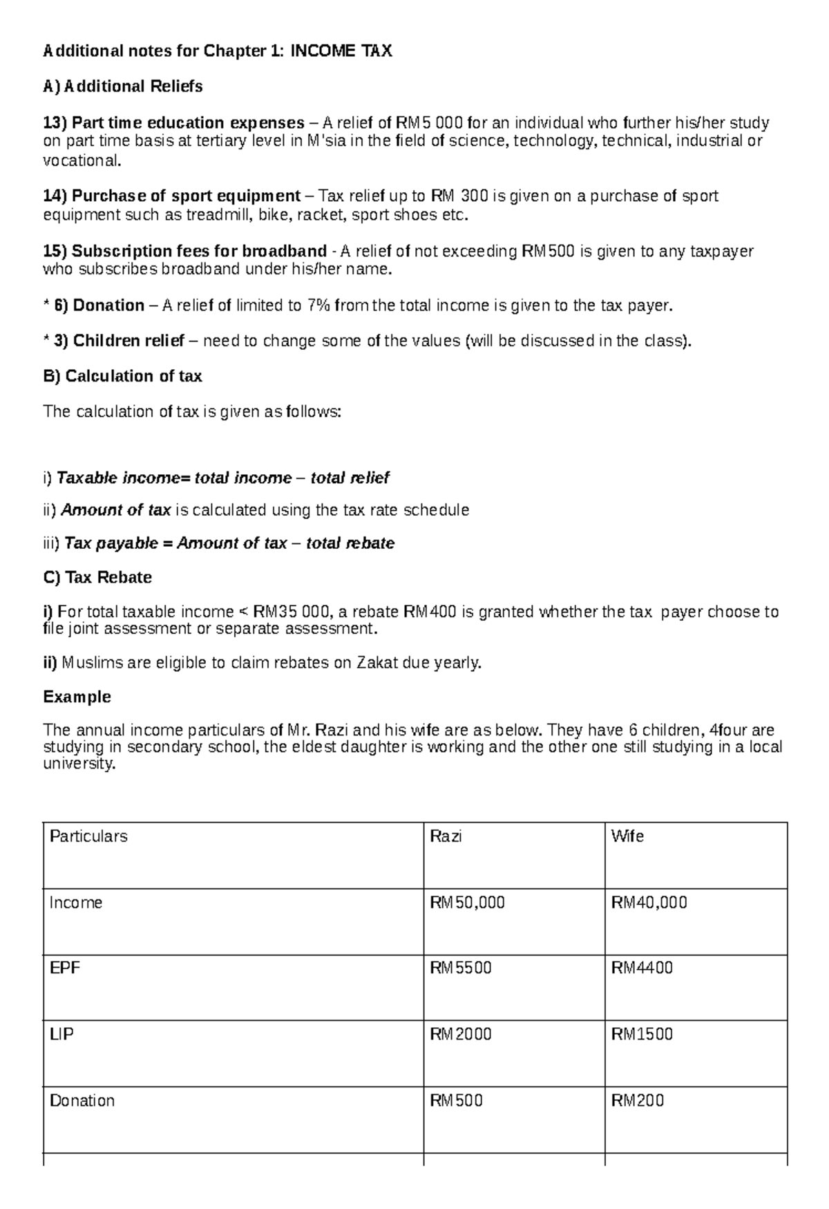 Summary (additional) Chap1-income tax - Additional notes for Chapter 1 ...