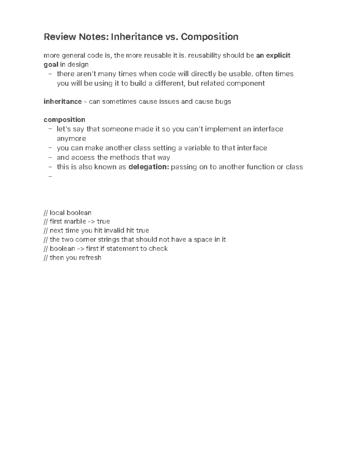 Review Notes: Inheritance vs. Composition - – – – – – – Review Notes ...