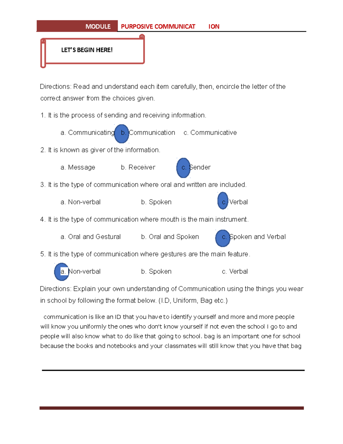 Pre task english - Pres task - Directions: Read and understand each item carefully, then ...