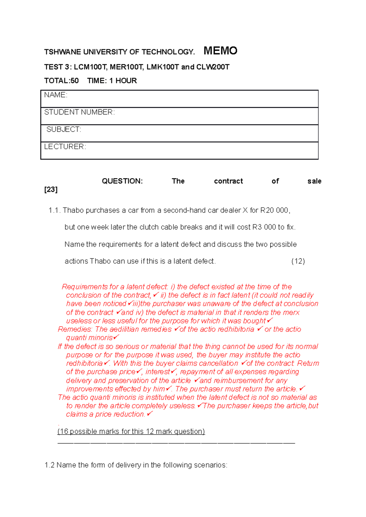 Test 3 memorandum 2018 - TSHWANE UNIVERSITY OF TECHNOLOGY. MEMO TEST 3 ...