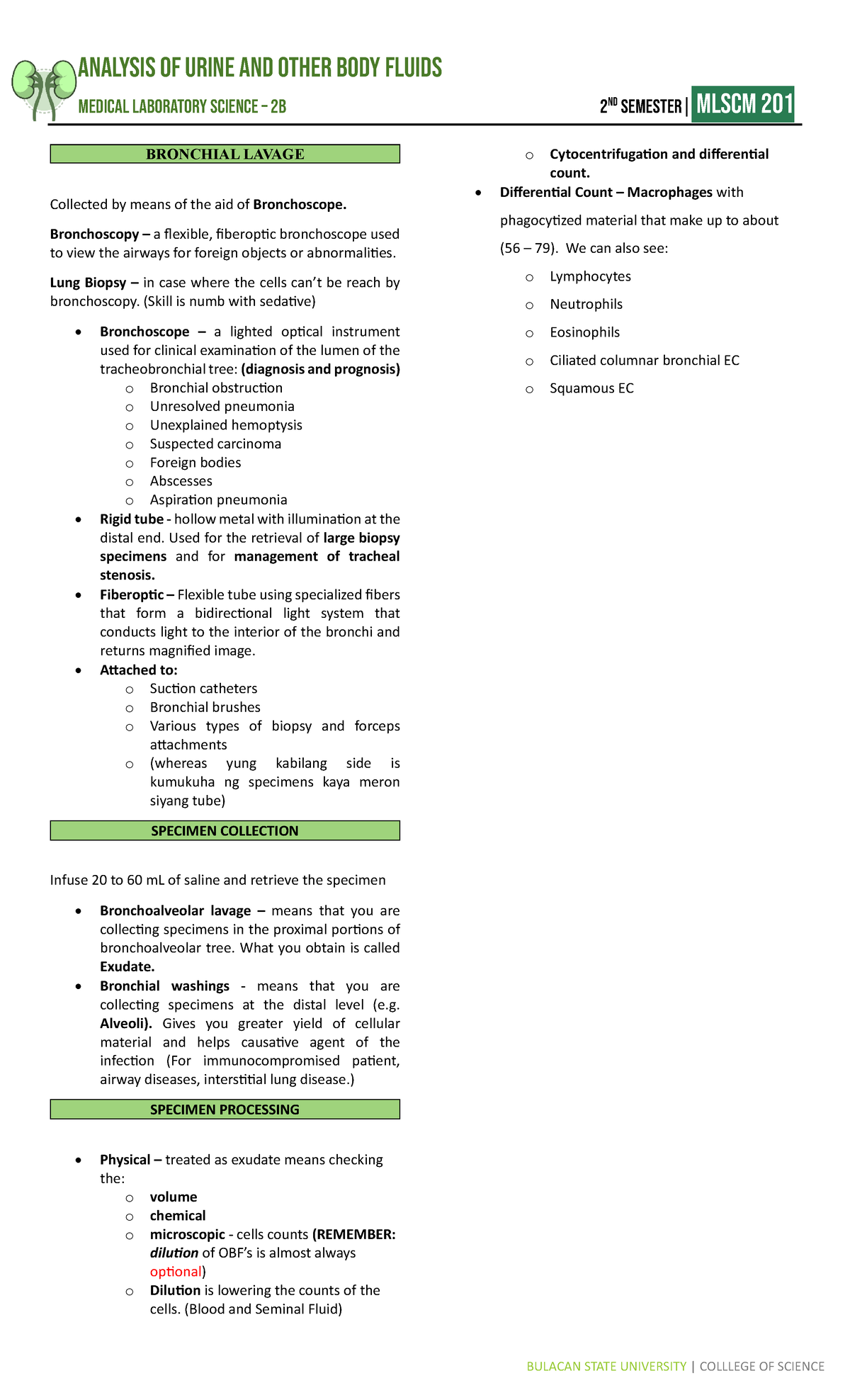 Mlscm - Bronchial Lavage Transes - Analysis of Urine and Other Body ...