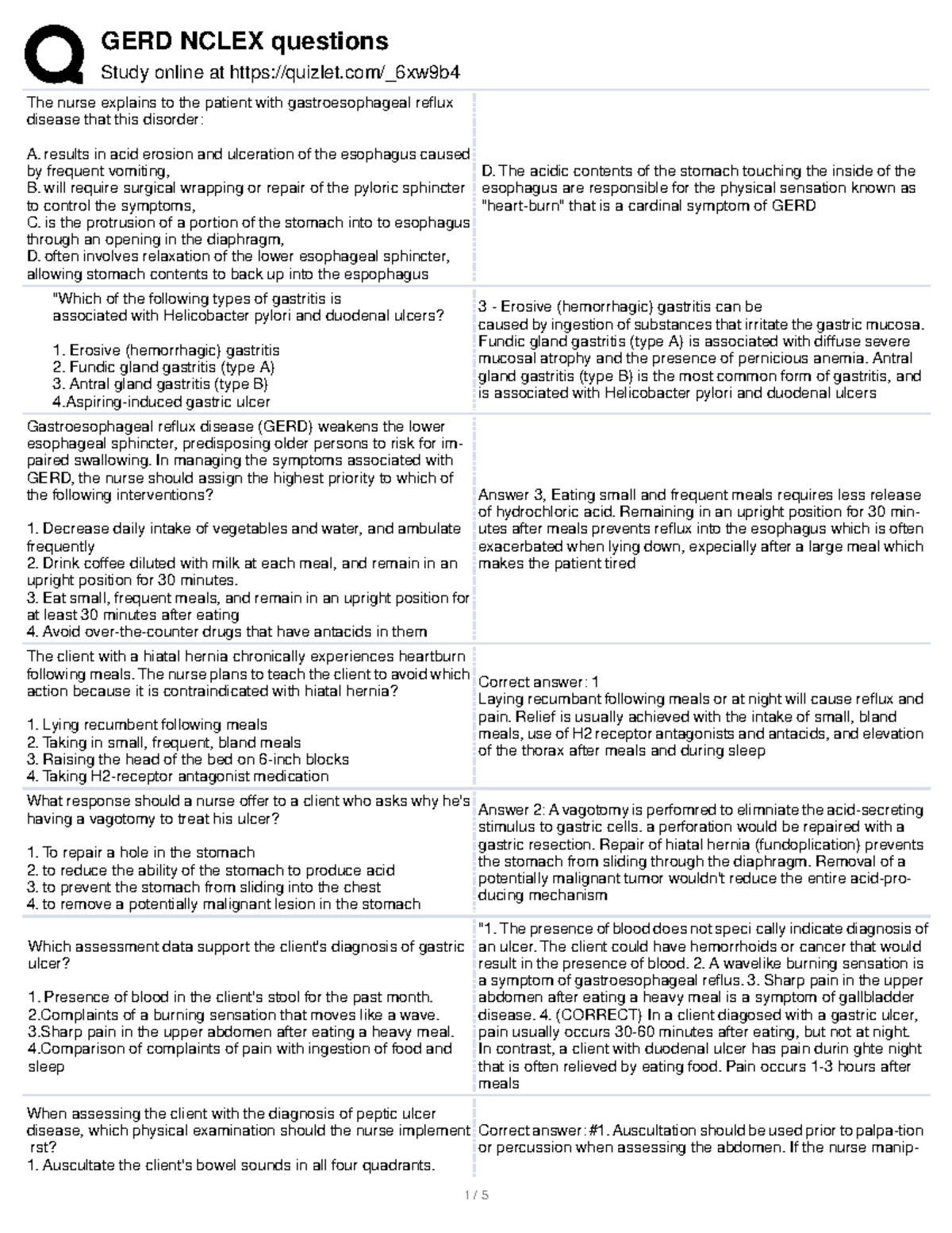 GERD 1 - Study online at quizlet/_6xw9b The nurse explains to the ...