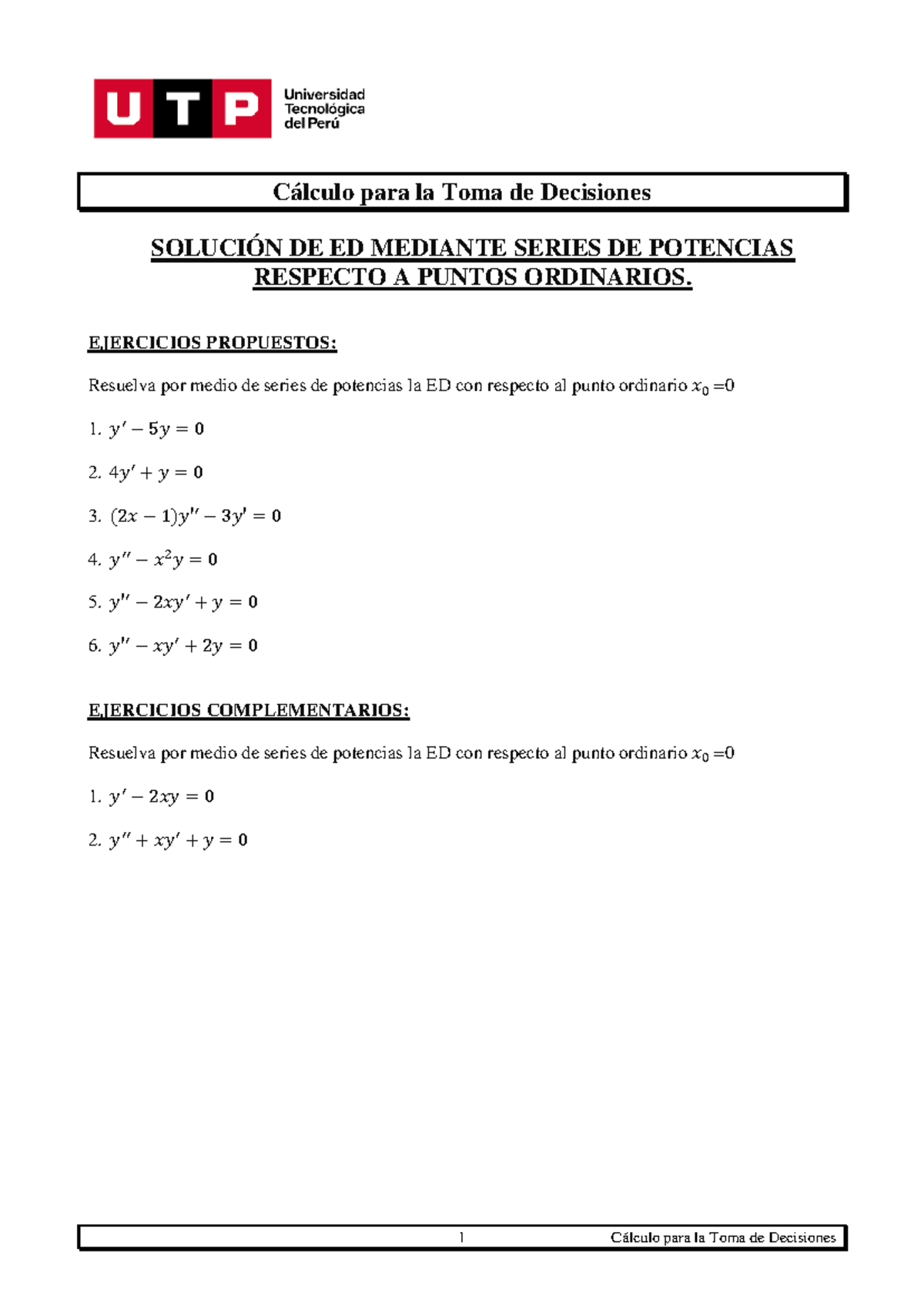 Semana 15 ejercicios - sdsdsdsdsdsds - 1 Cálculo para la Toma de ...