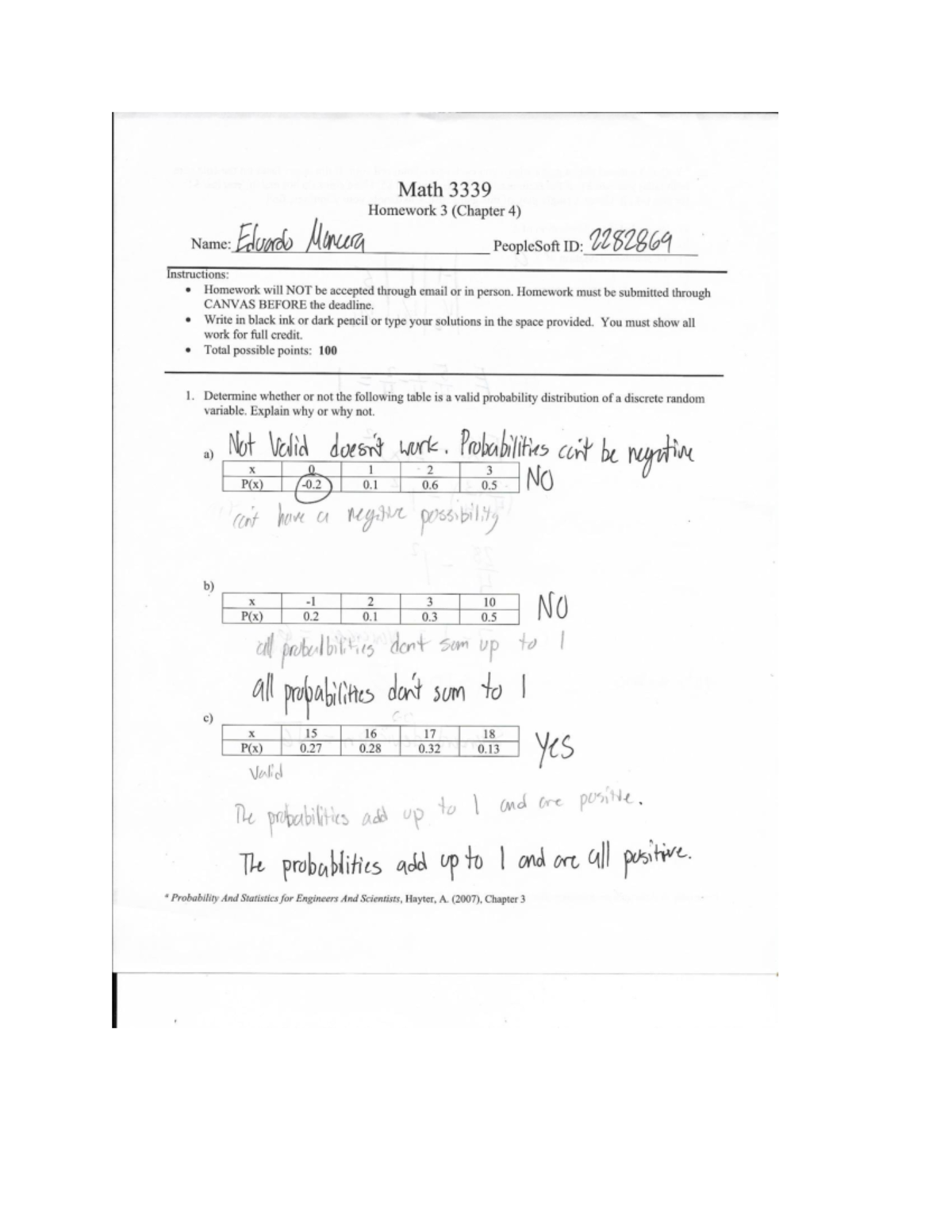 Homework for Stats #3 Chapter 4 - Math Homework 3 (Chapter 4) Name ...