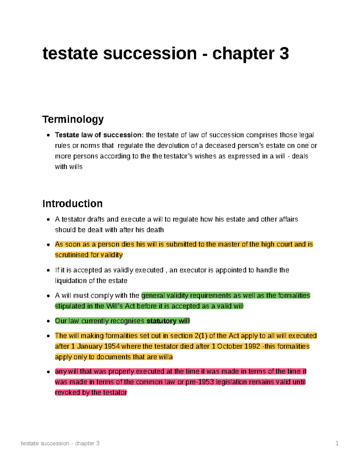 Testate Succession - personal notes with case law - testate succession ...