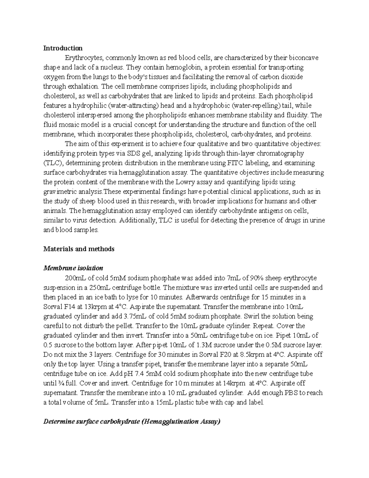 Biochem 3 - Introduction Erythrocytes, commonly known as red blood ...
