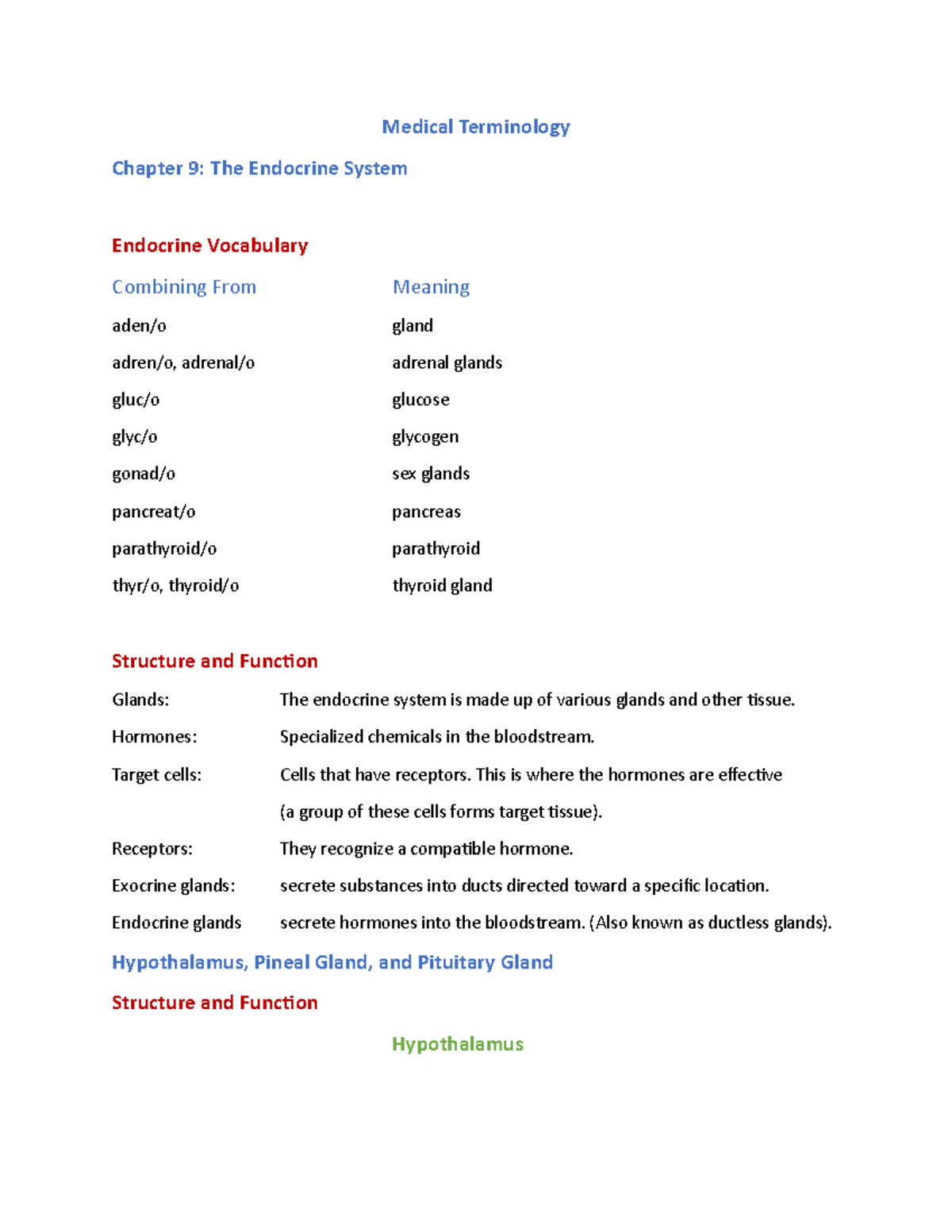 Medical Terminology chapter 9 - Hormones: Specialized chemicals in the ...
