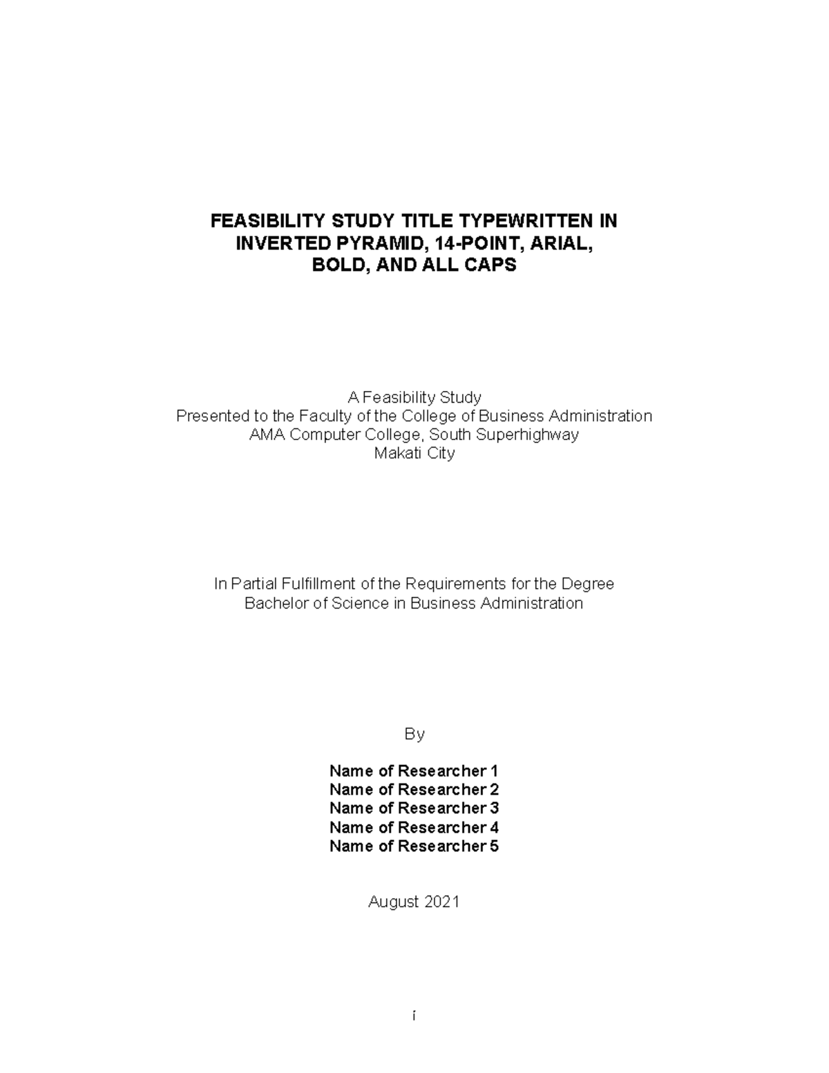 2123T Feasibility Study Tempate - FEASIBILITY STUDY TITLE TYPEWRITTEN ...
