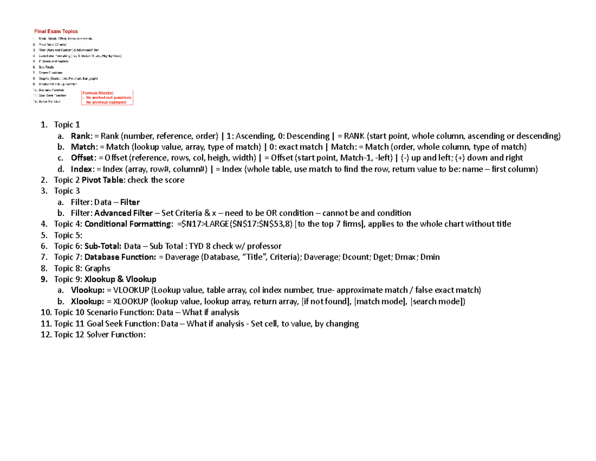 DSO final check list - Topic 1 a. Rank: = Rank (number, reference ...