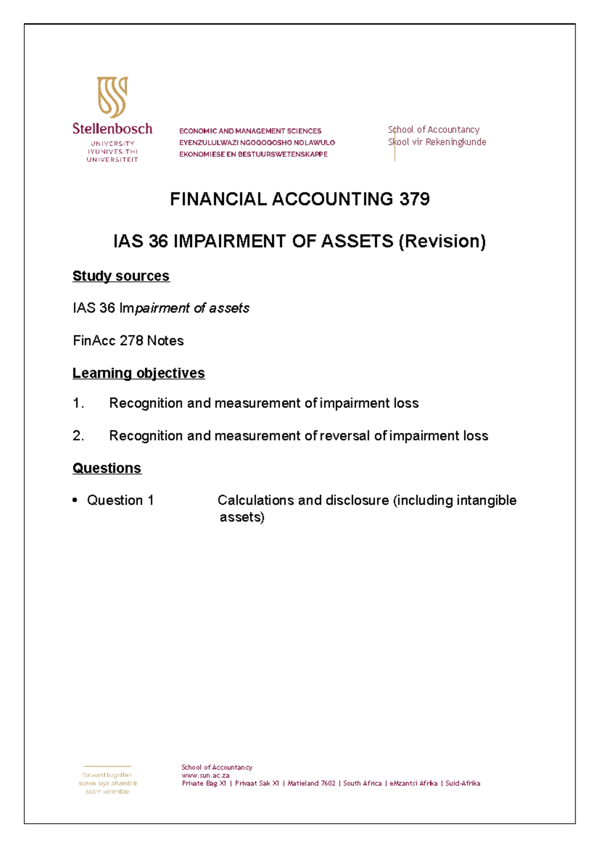 2. IAS 36 Impairment of Assets - Handout - FINANCIAL ACCOUNTING 379 IAS ...