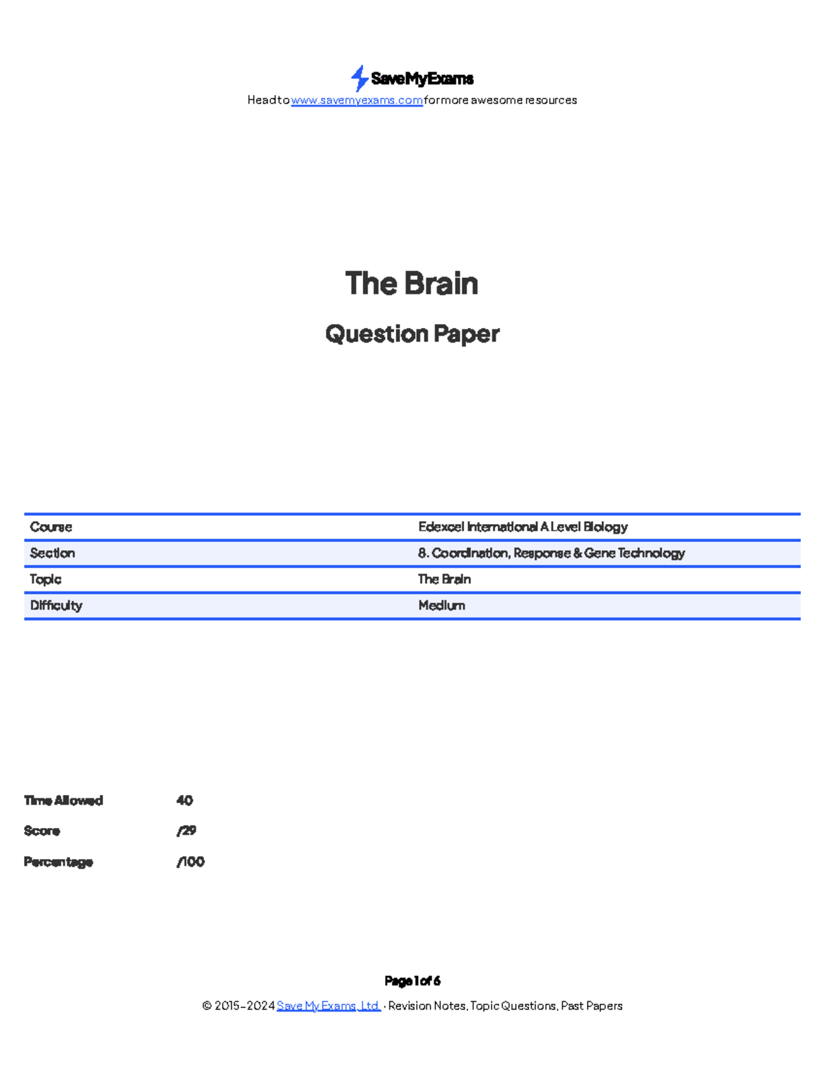 1b7BKIu1xjmp~YW~ - Notes - Page 1 of 6 The Brain Question Paper Course ...