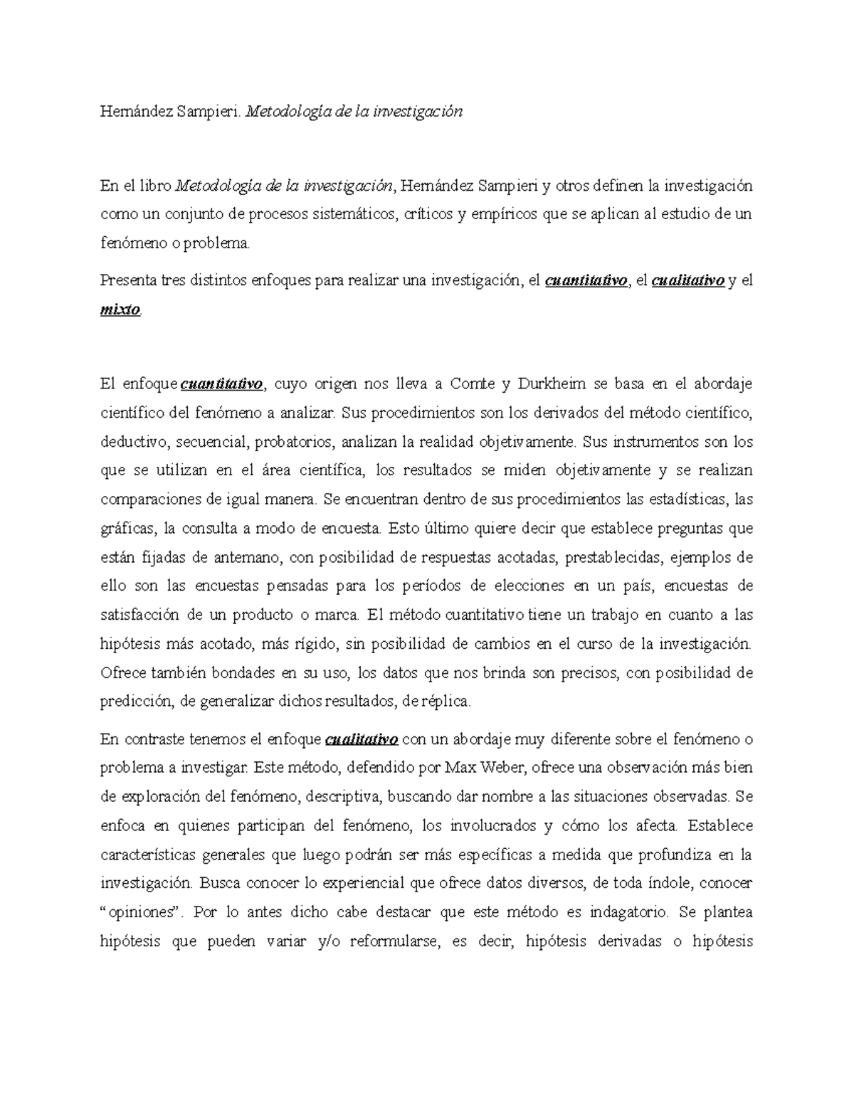 Hernández Sampieri. Metodología de la investigación. Resumen ...