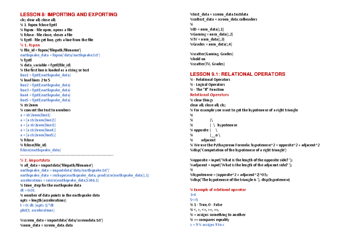 Octave Midterm Lessons - LESSON 8 : IMPORTING AND EXPORTING clc; clear ...
