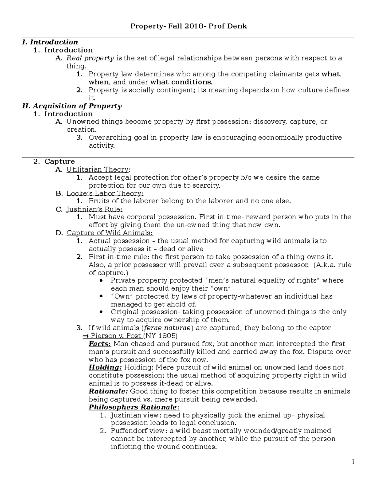 Property Outline Complete - Prof Denk - Property- Fall 2018- Prof Denk ...
