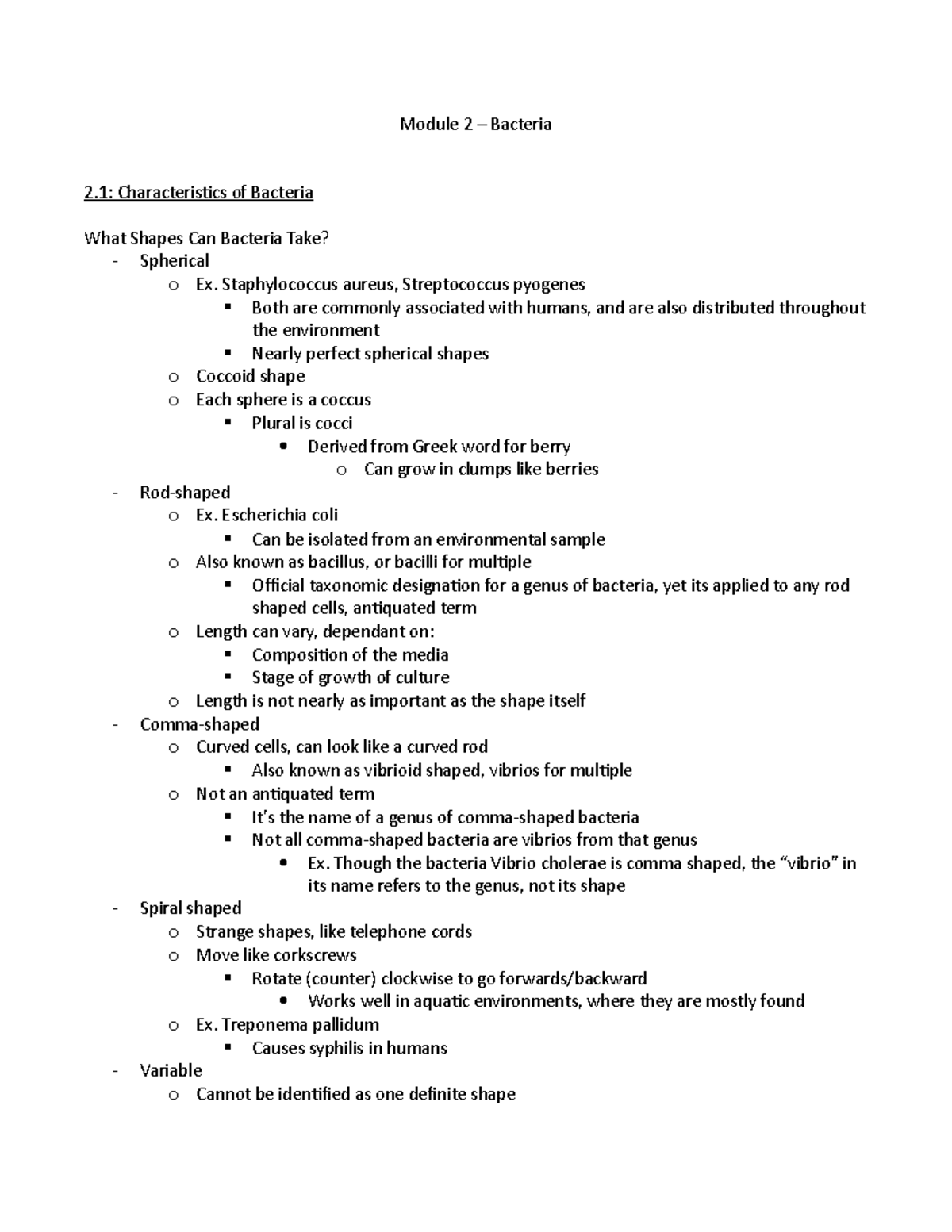 BIOL 240 Module 2 Bacteria - Module 2 – Bacteria 2: Characteristics of Bacteria What Shapes Can ...