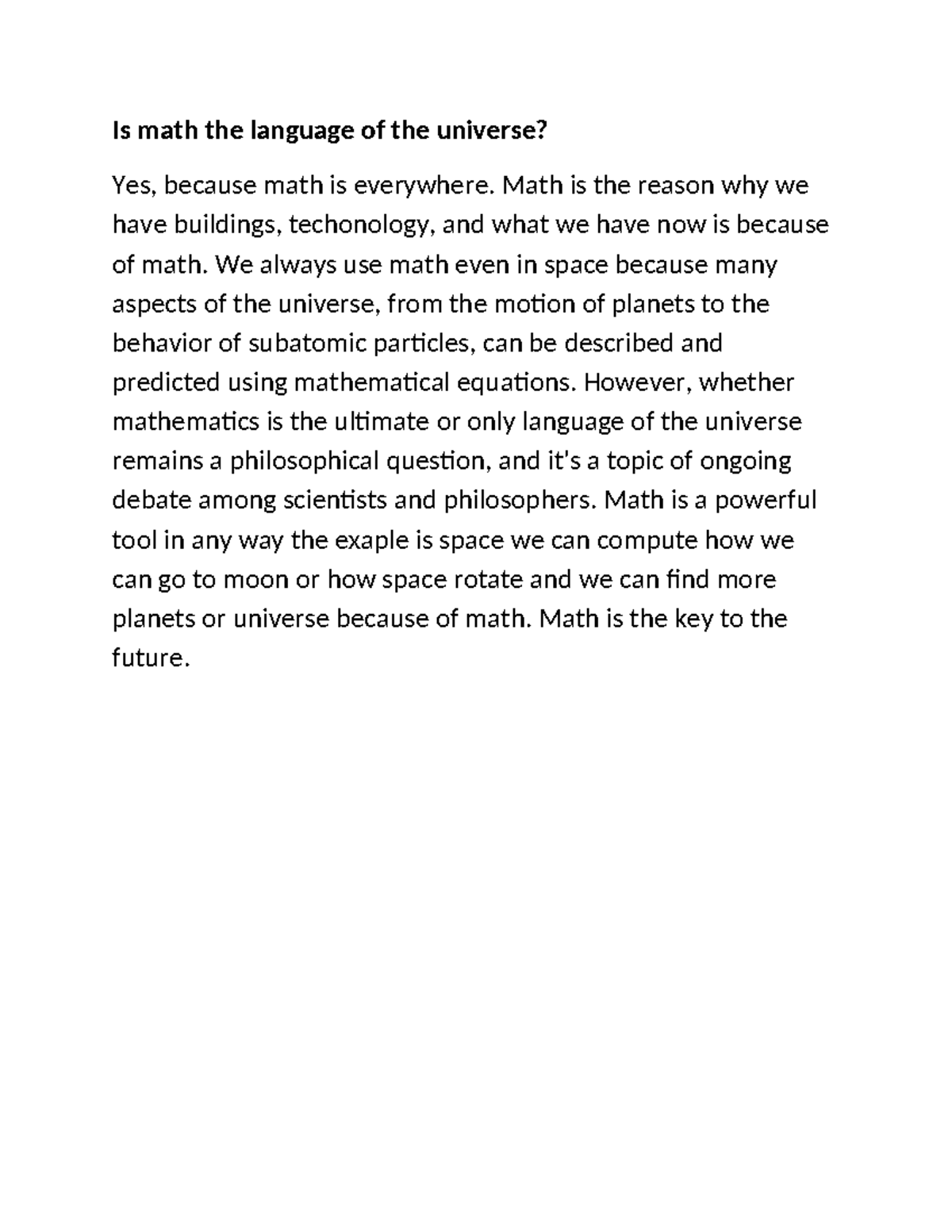 Activity 1 math - Is math the language of the universe? Yes, because ...