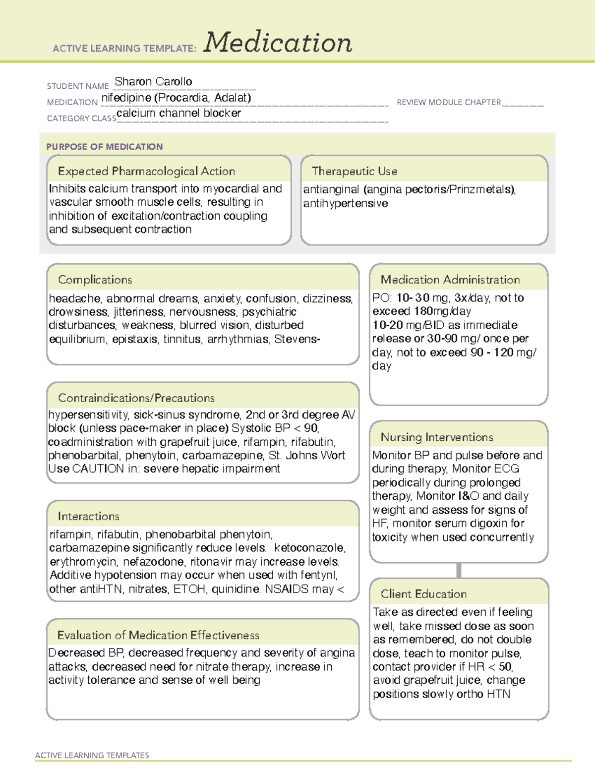 Nifedipine - ALT - ACTIVE LEARNING TEMPLATES STUDENT ...