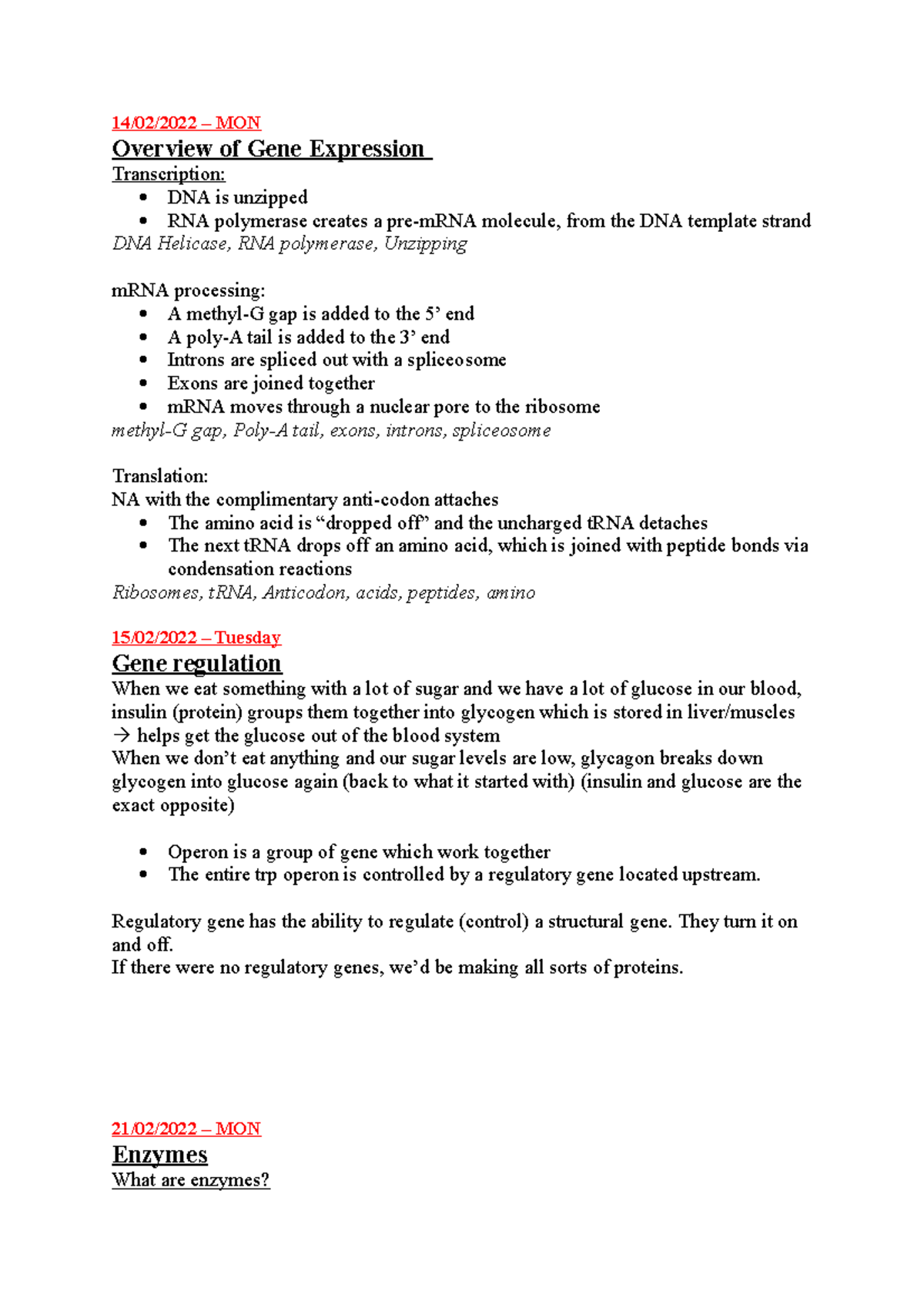 biology notes - DNA - 14/02/2022 – MON Overview of Gene Expression ...
