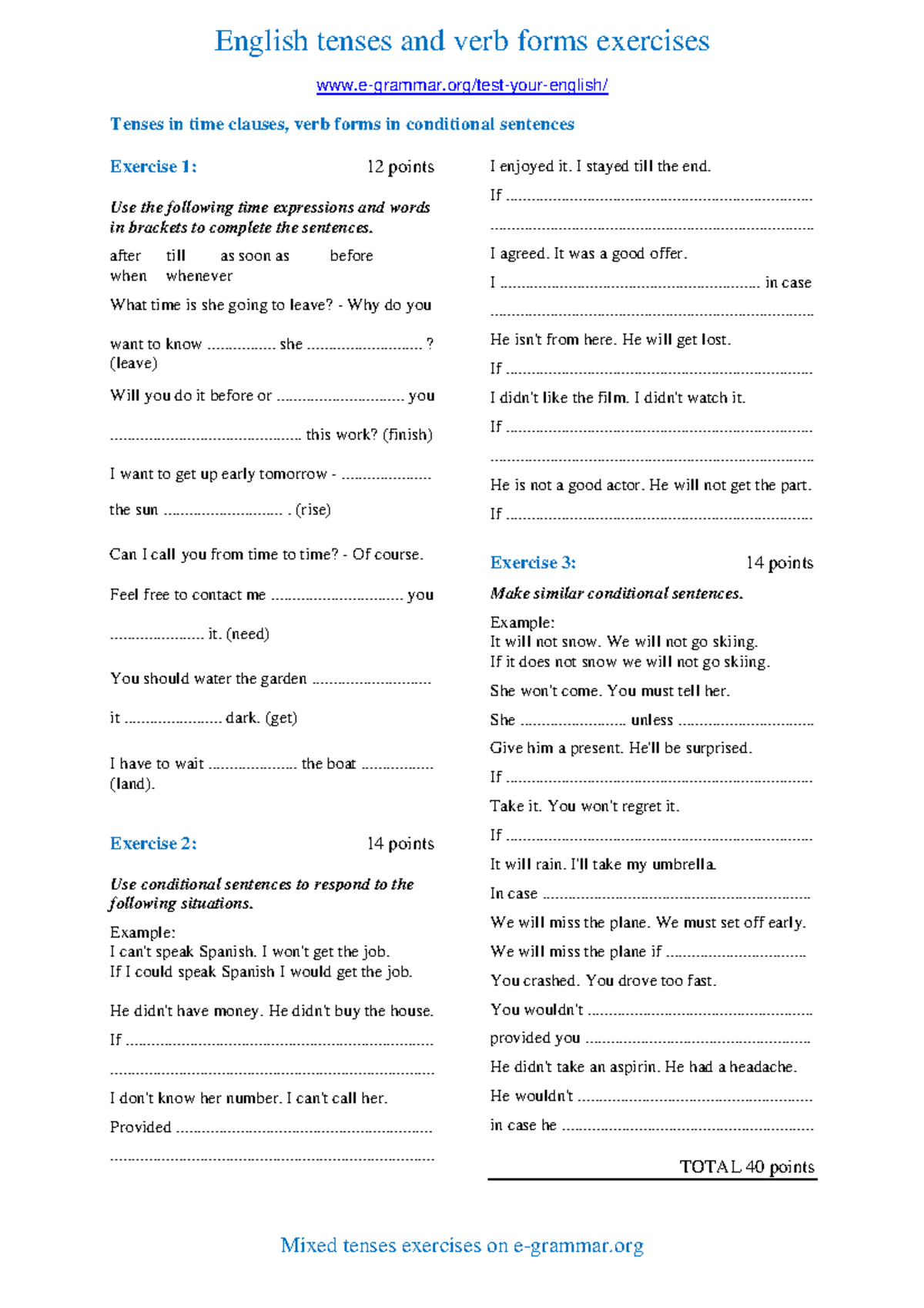 Test your english 4 - English tenses and verb forms exercises e-grammar ...