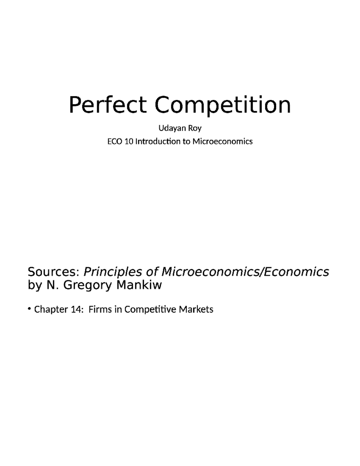 Perfect Competition (Power Point Lecture Notes) - Introduction to ...