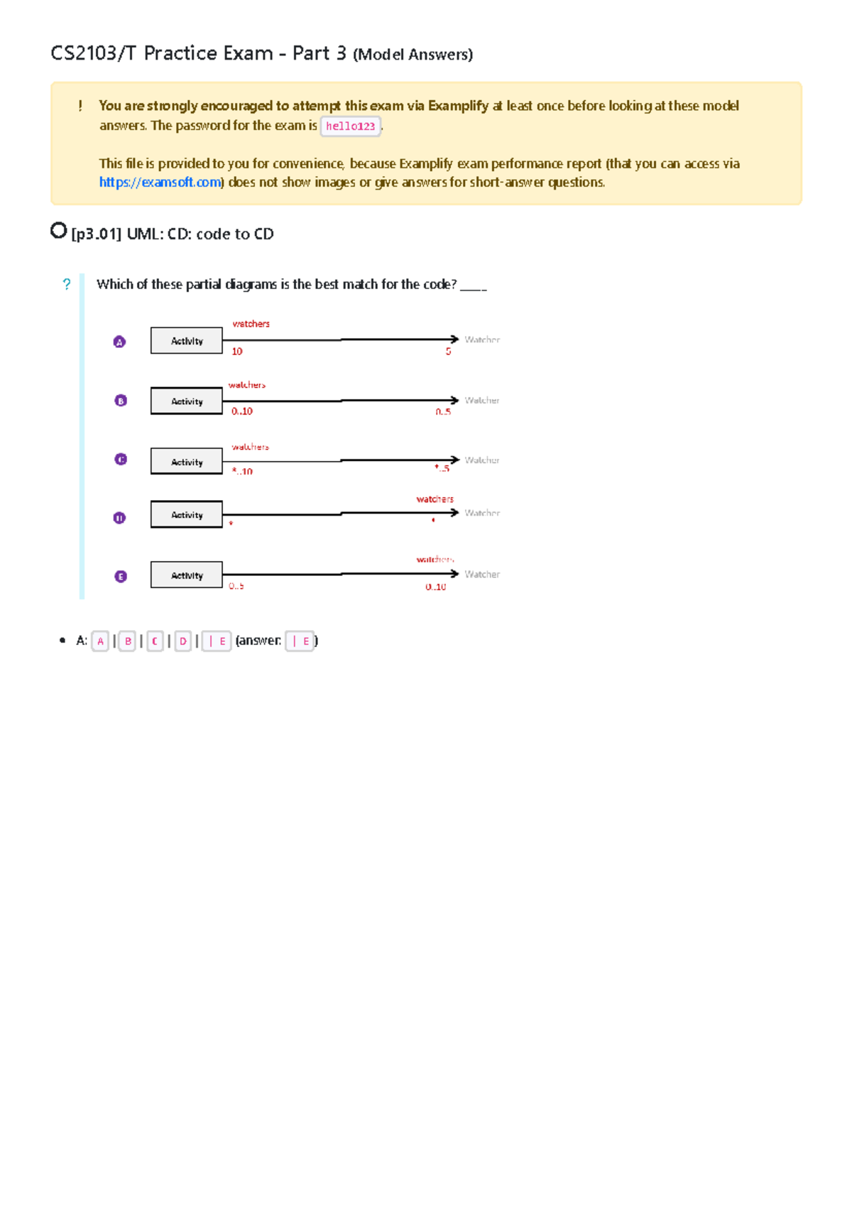 Practice exam - part 3 (answers) - CS2103/T Practice Exam - Part 3 (Model Answers) [p3] UML: CD ...