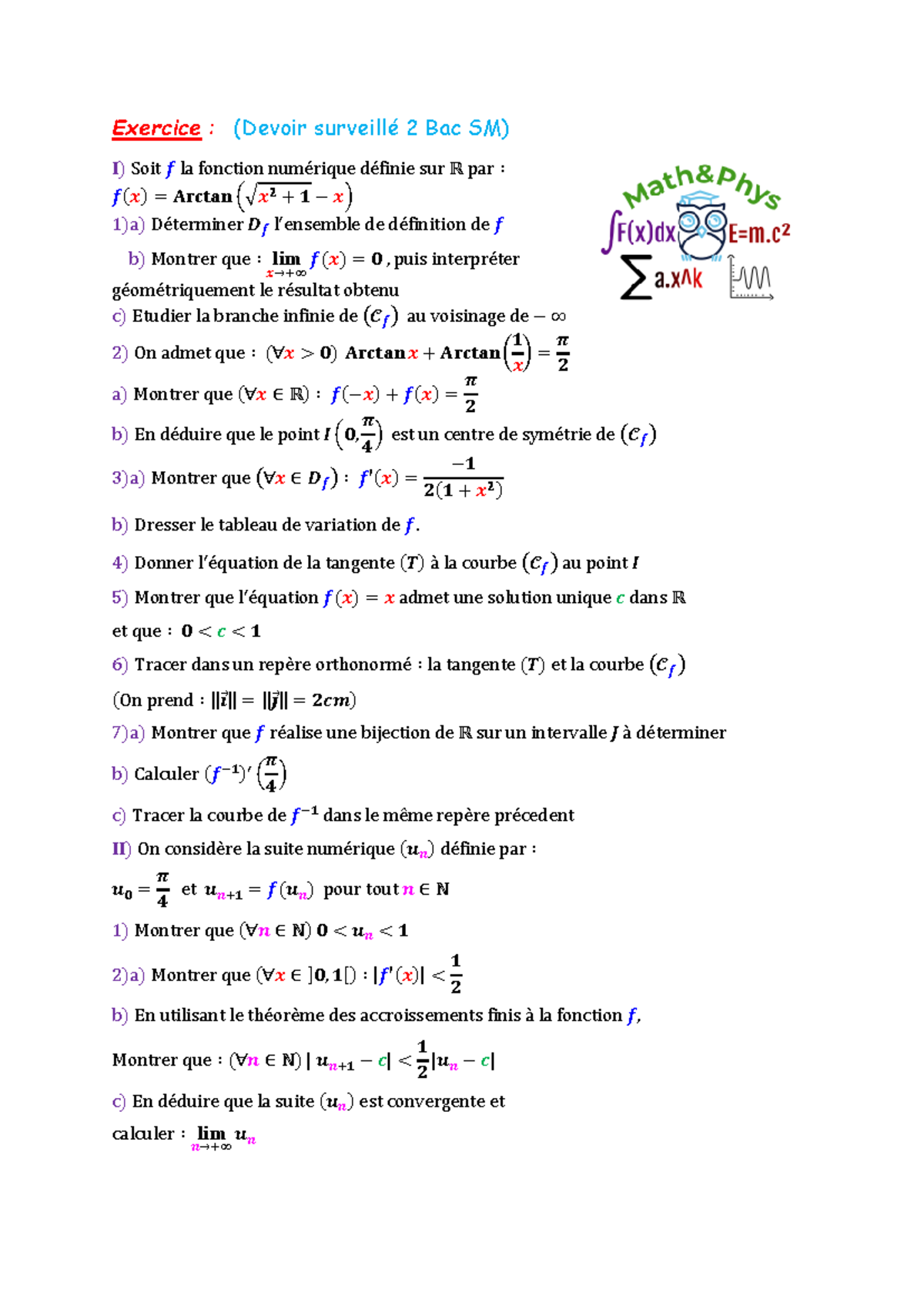 Etude de Fonction - Suites Numériques - 2 Bac SM - [Exercice 29 ...