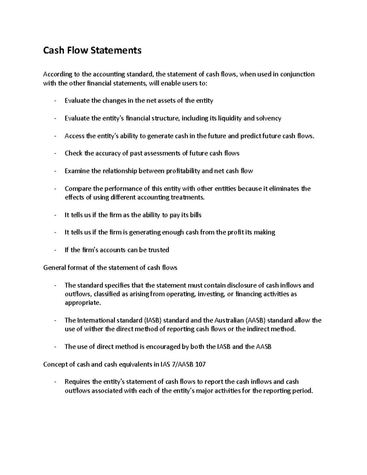 Cash Flow Statements - Lecture notes 7 - Cash Flow Statements According ...