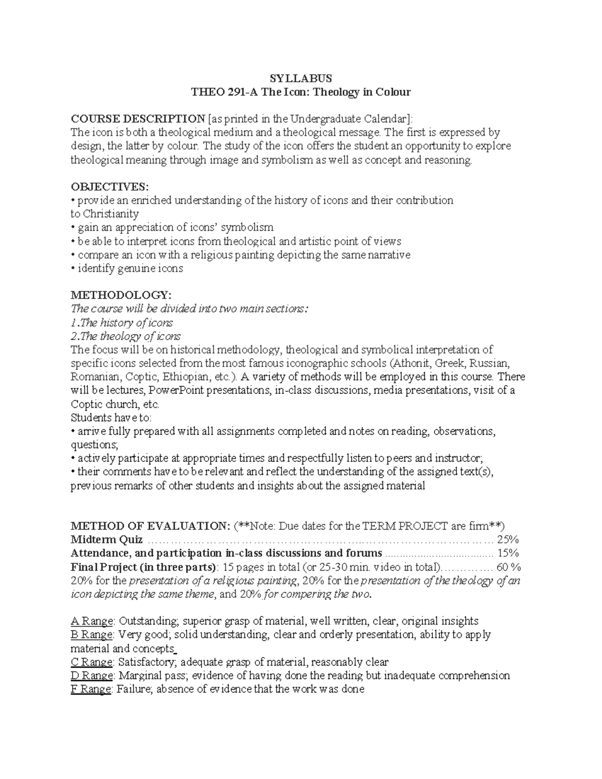 Moodle Syllabus THEO 291 - SYLLABUS THEO 291-A The Icon: Theology in ...