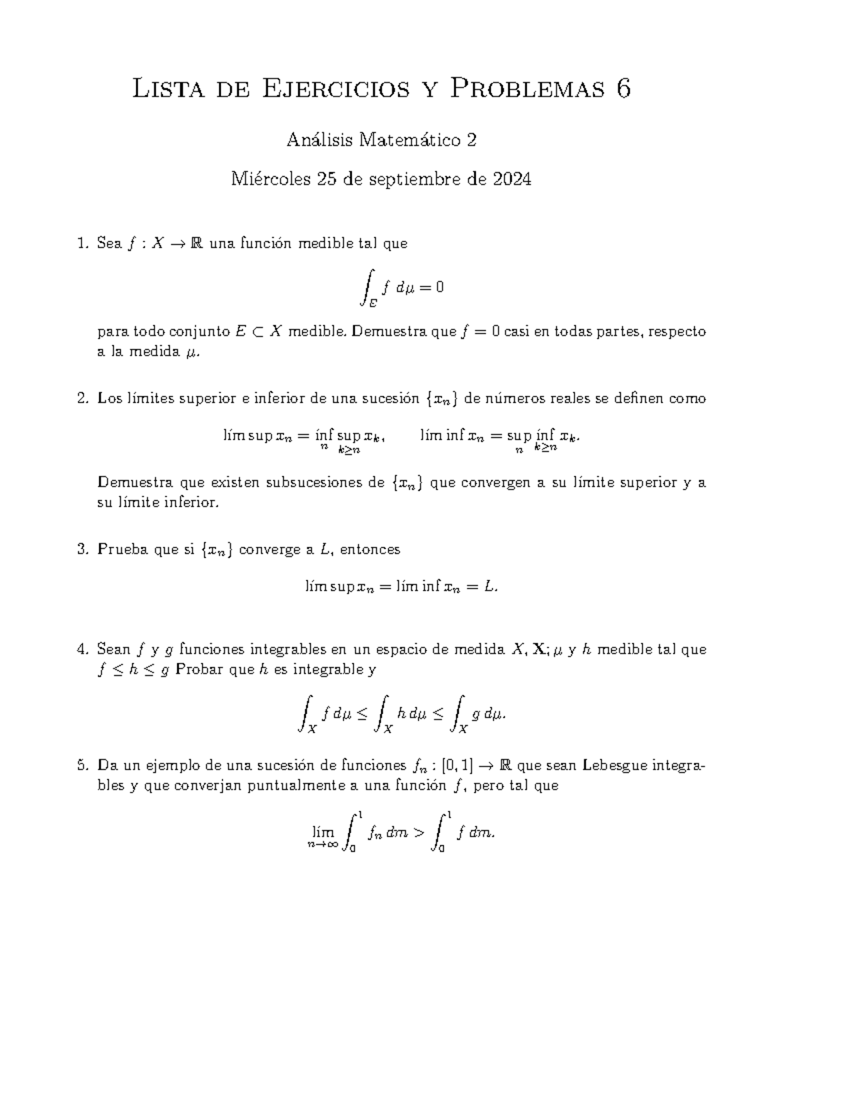 Analisis Matematico 2 2024 (14) - Lista de Ejercicios y Problemas 6 An ...