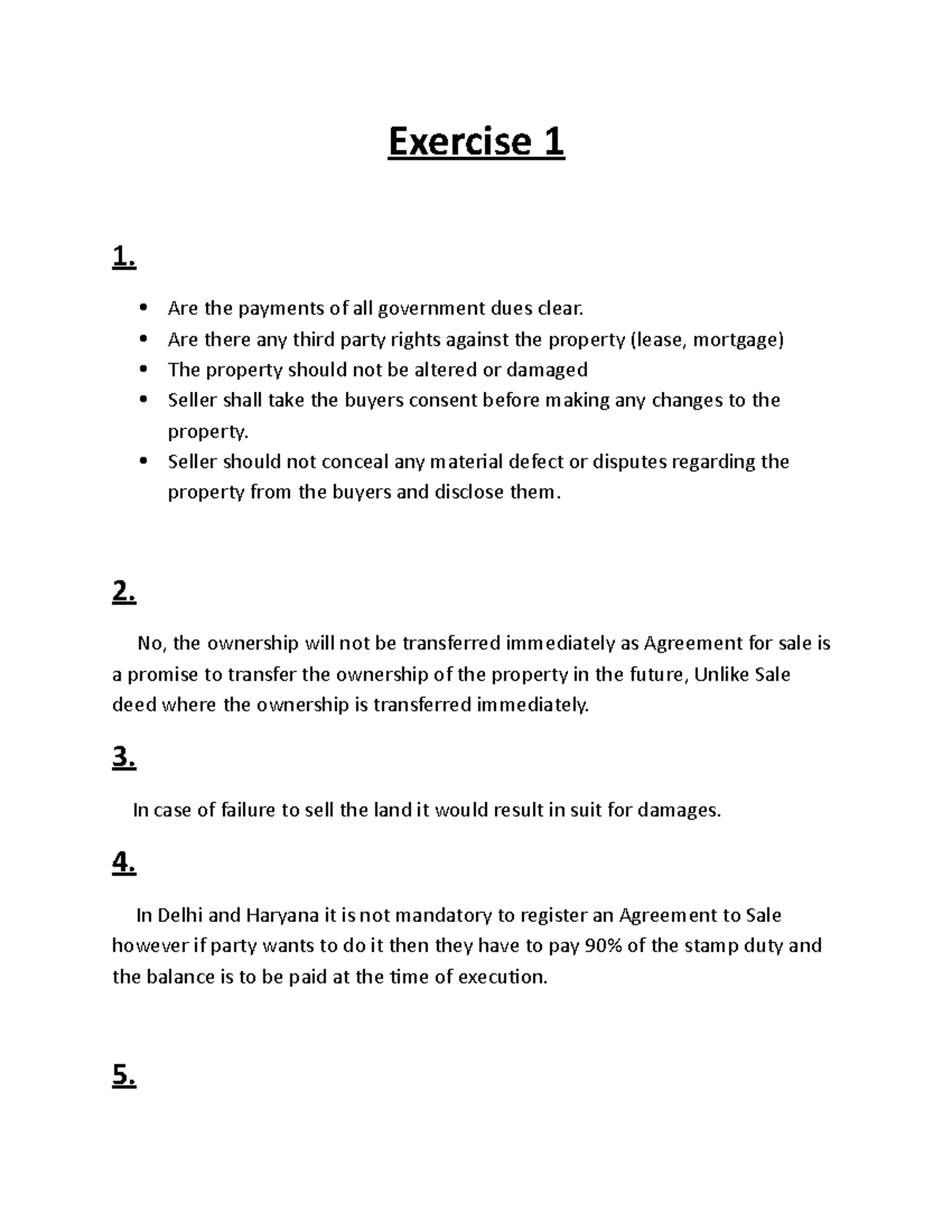 Agreement for sale - Different drafts of contracts - Exercise 1 1. Are ...