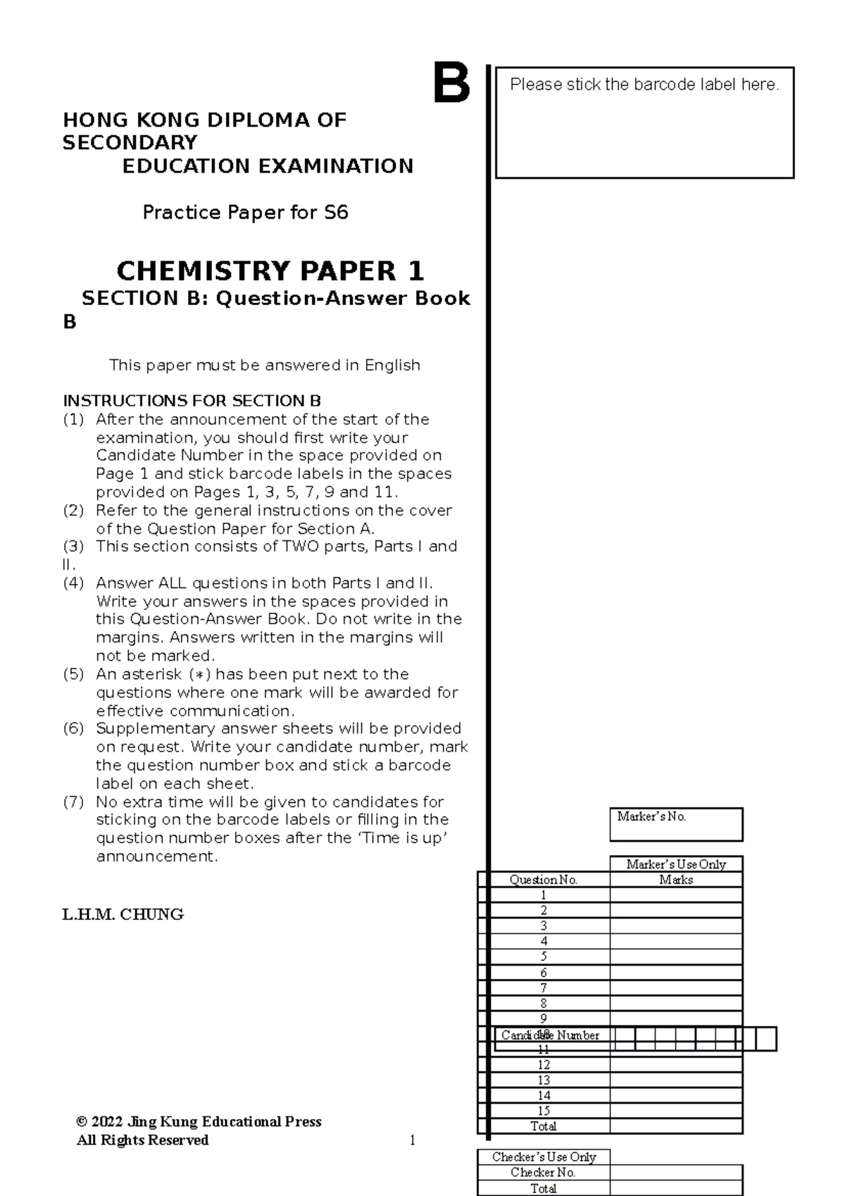 S6 Practice Paper 1B E (2023) - © 2022 Jing Kung Educational Press All ...