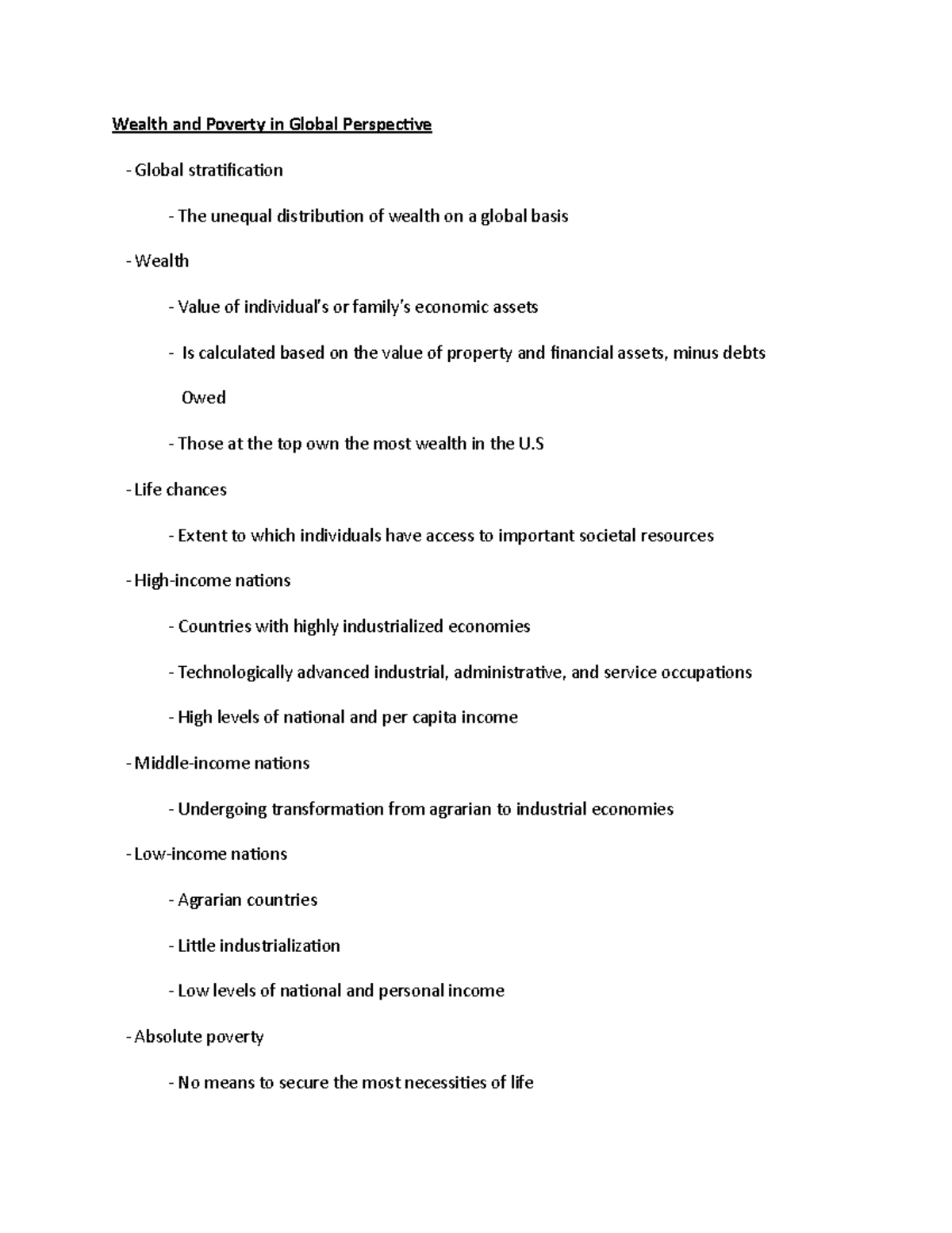 Social Problems - Chpt 2 - Wealth and Poverty in Global Perspective ...