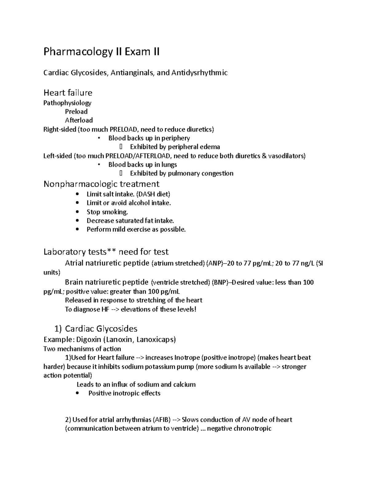Pharmacology II Exam II (NURSING) - Pharmacology II Exam II Cardiac ...