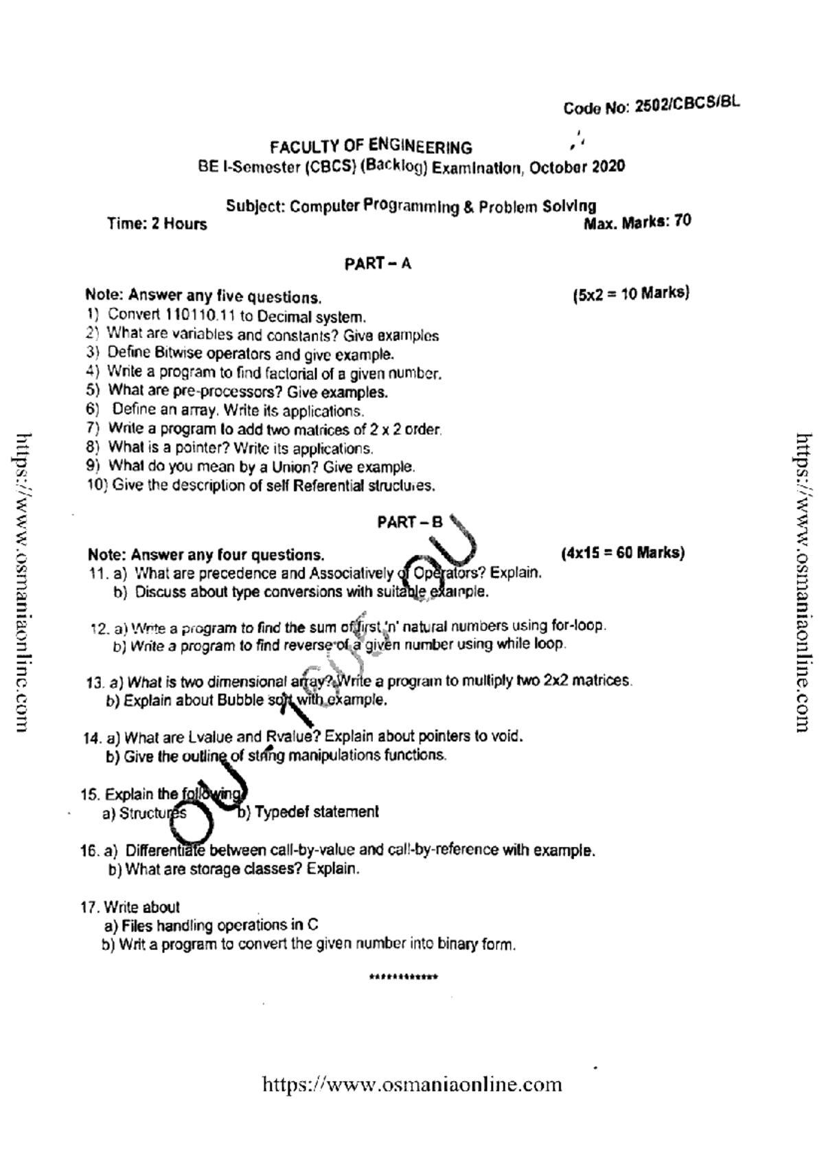 Be 1 sem PPS 2502 oct 2020 - Code No: FACULTY OF ENGINEERING BE (CBCS ...