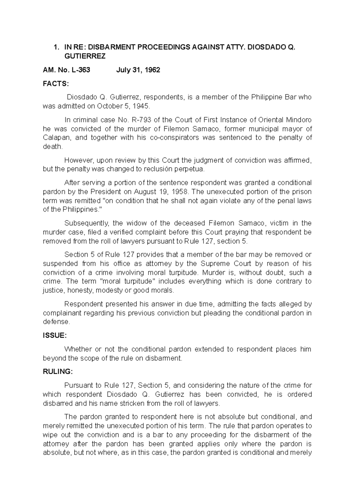 Legal- Ethics- Compilation-OF- Cases - 1. IN RE: DISBARMENT PROCEEDINGS ...