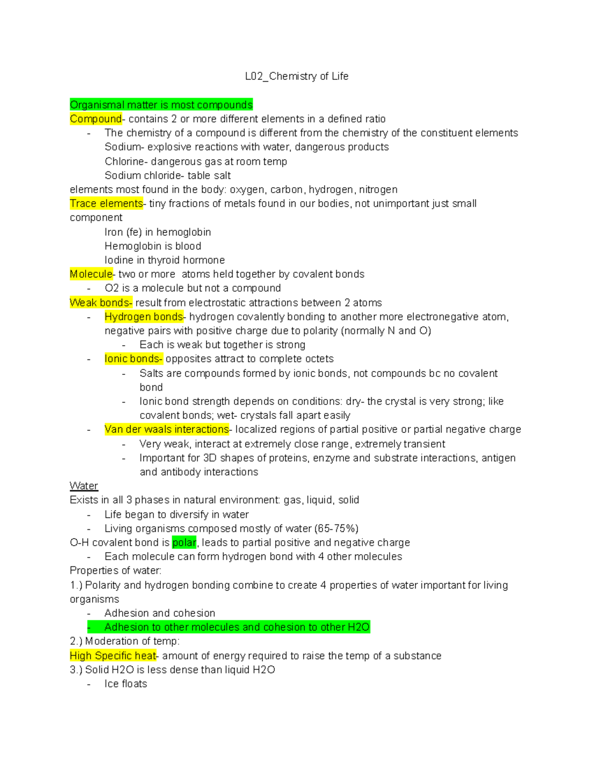 L02 Chemistry of Life - L02_Chemistry of Life Organismal matter is most ...