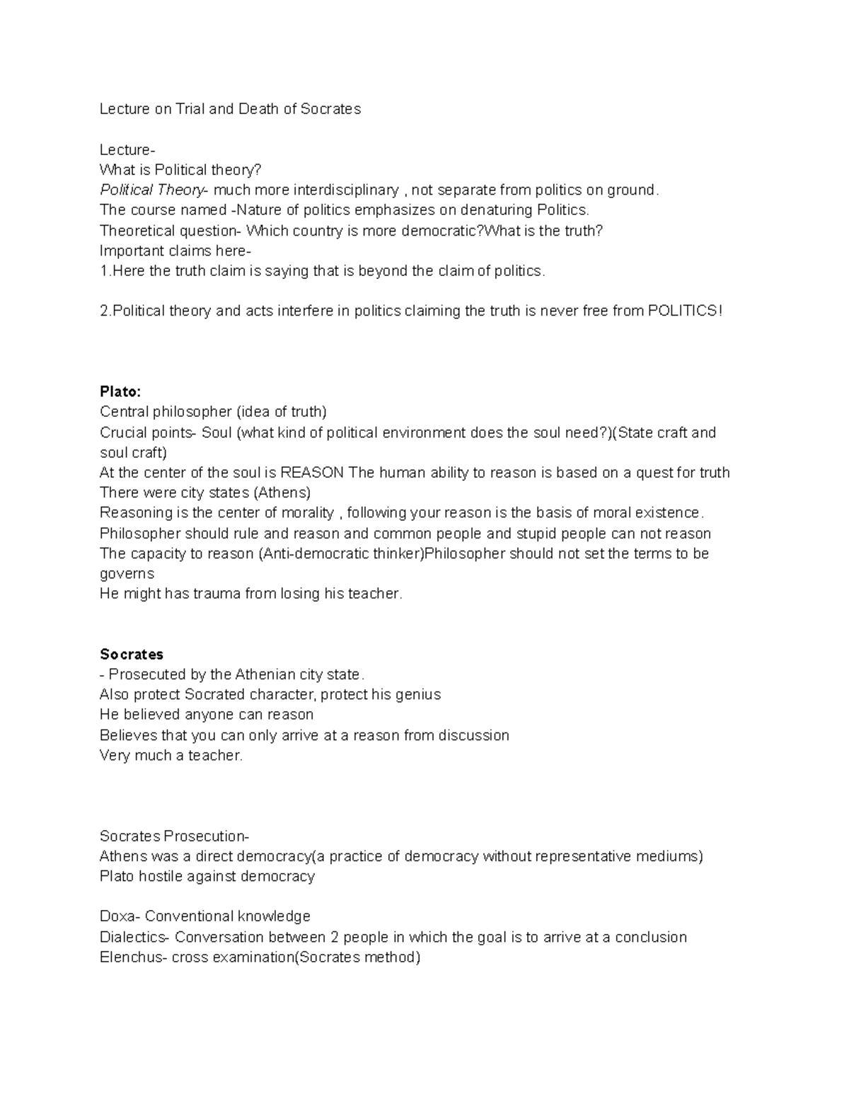 In class lecture notes on Trial and Death of Socrates - Lecture on ...