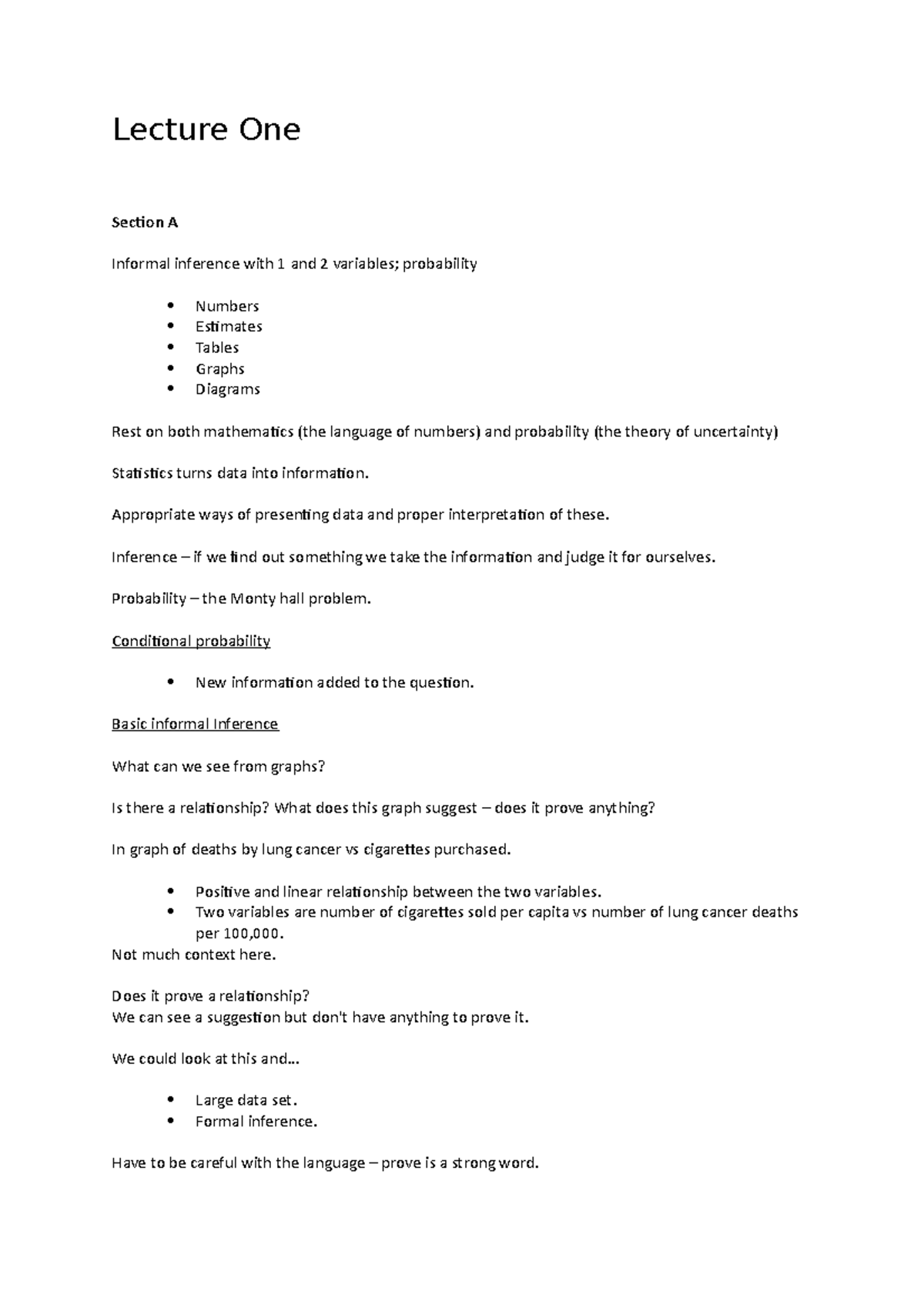 Lecture One - Lecture One Section A Informal inference with 1 and 2 ...