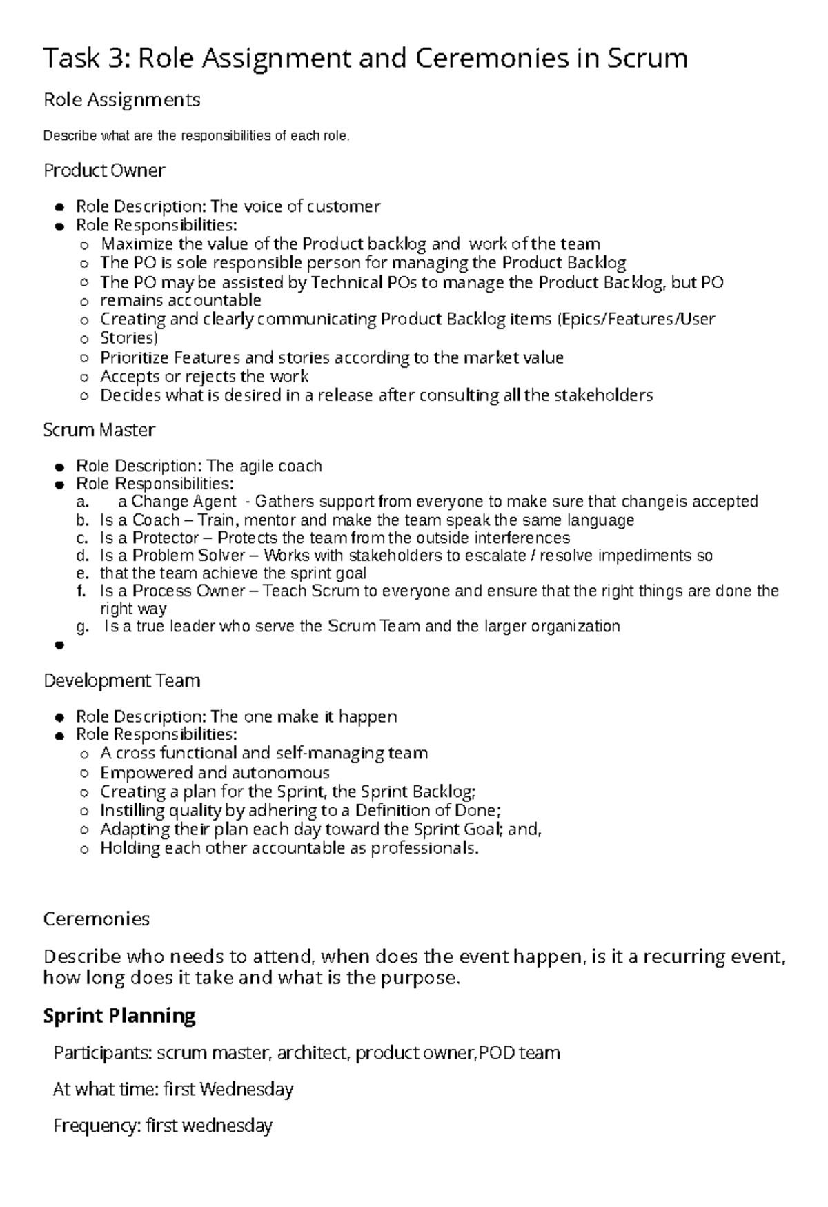 Role Assignment and Ceremonies in Scrum - Product Owner Scrum Master ...